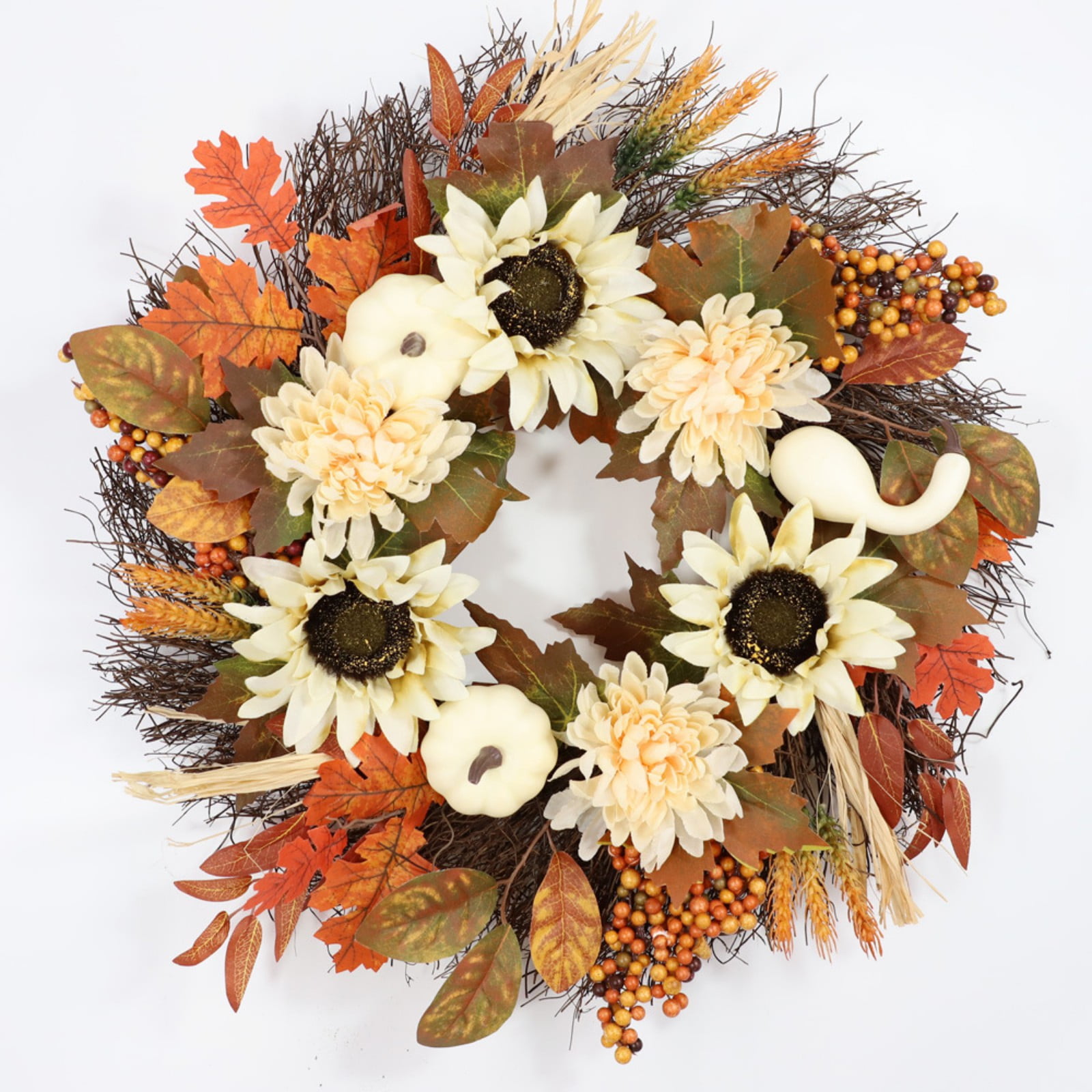 Fall Wreaths for Front Door - 18 Inch Autumn Maples Leaf Pumpkin Pine ...