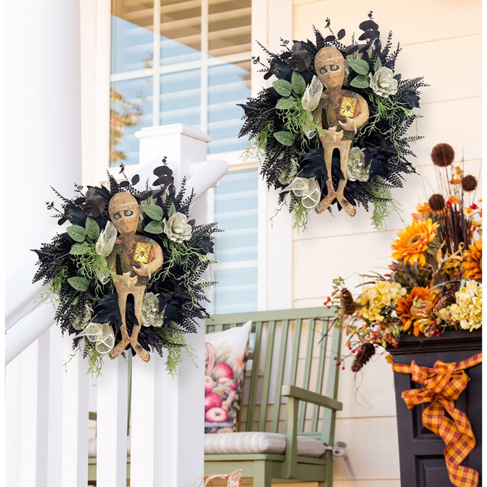 Fall Wreaths for Front Door, 19.68" Halloween Wreath, Mummy Theme ...