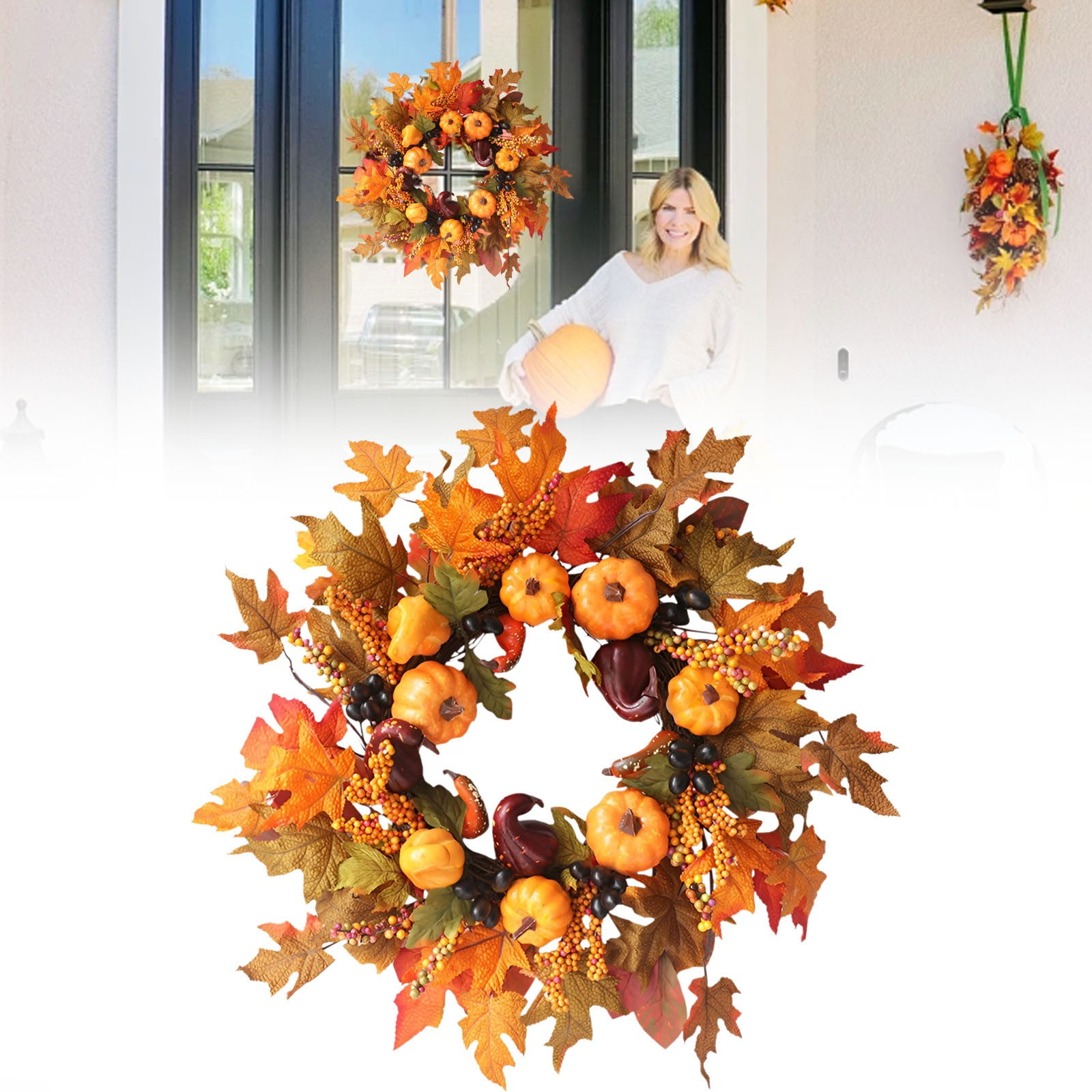Fall Wreaths for Front Door, 20 Inch Fall Wreath, Fall Door Wreath ...