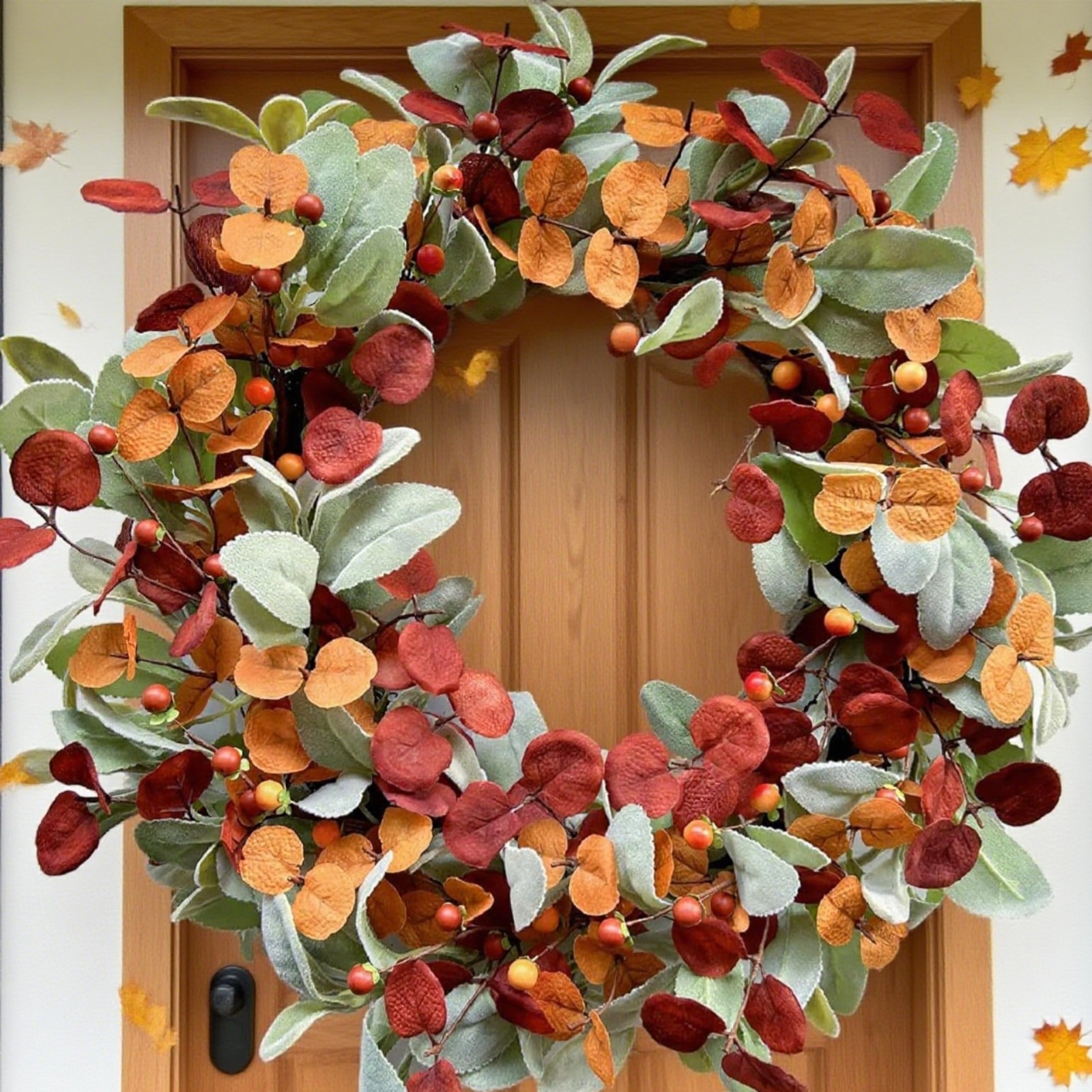 Fall Wreaths for Front Door, Artificial Autumn Wreath Fall Door Wreath ...