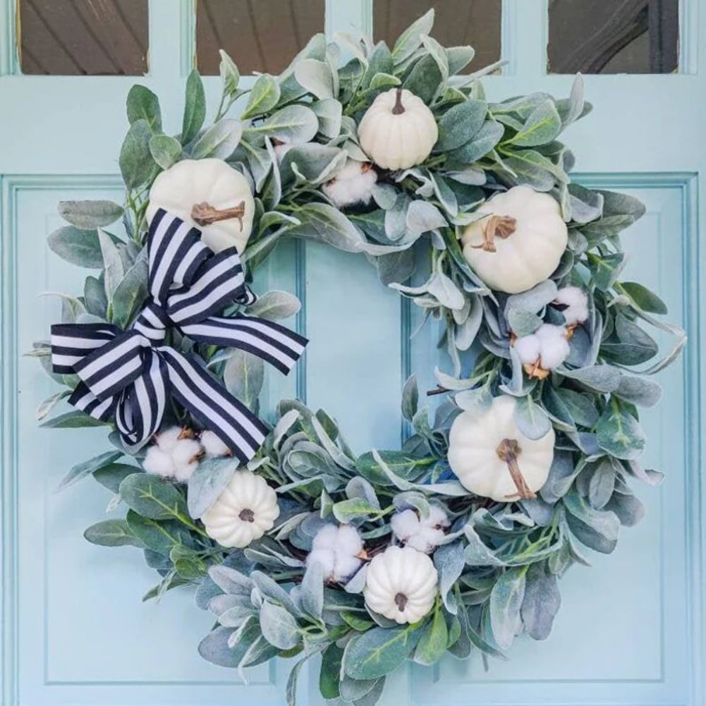 Fall Wreaths for Front Door, Artificial Maples Leaf Pumpkin Berry ...