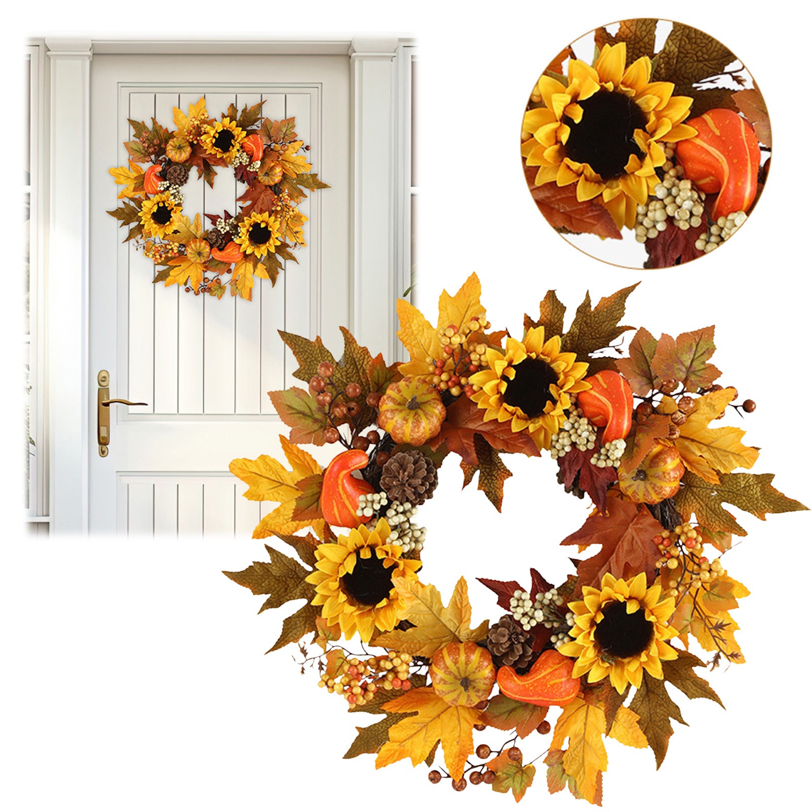 Fall Wreaths for Front Door, Autumn Wreath Pumpkin Maple Autumn Harvest ...