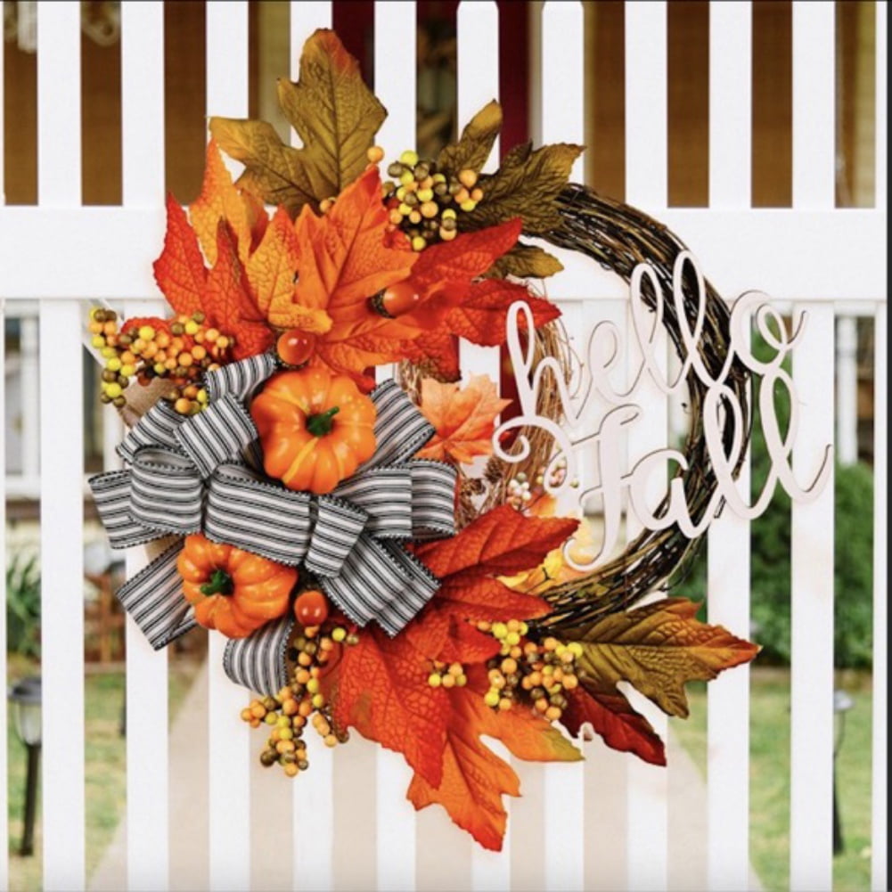 Fall Wreaths for Front Door Outside, Autumn Wreath with Pumpkins ...