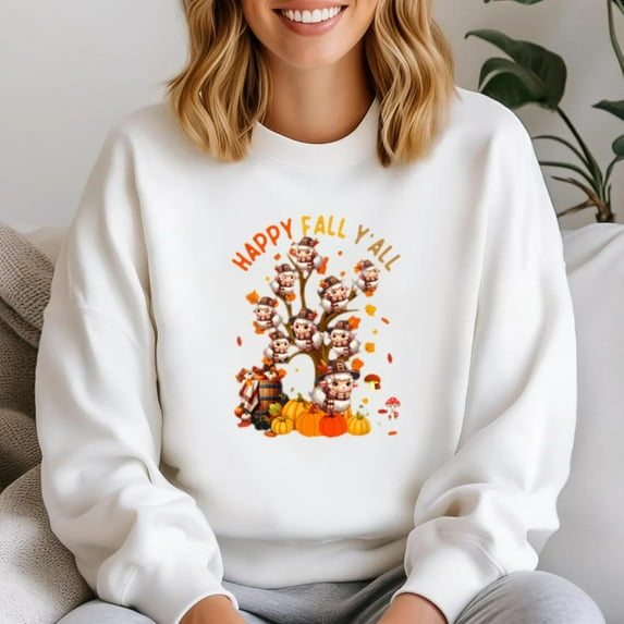 Fall Yall Group Sheeps On Fall Tree Pumpkins Thanksgiving Animal Retro ...