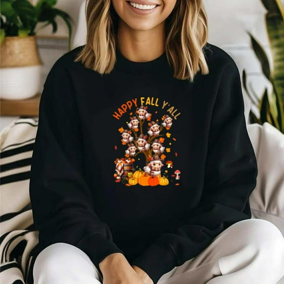 Fall Yall Group Sheeps On Fall Tree Pumpkins Thanksgiving Animal Retro ...