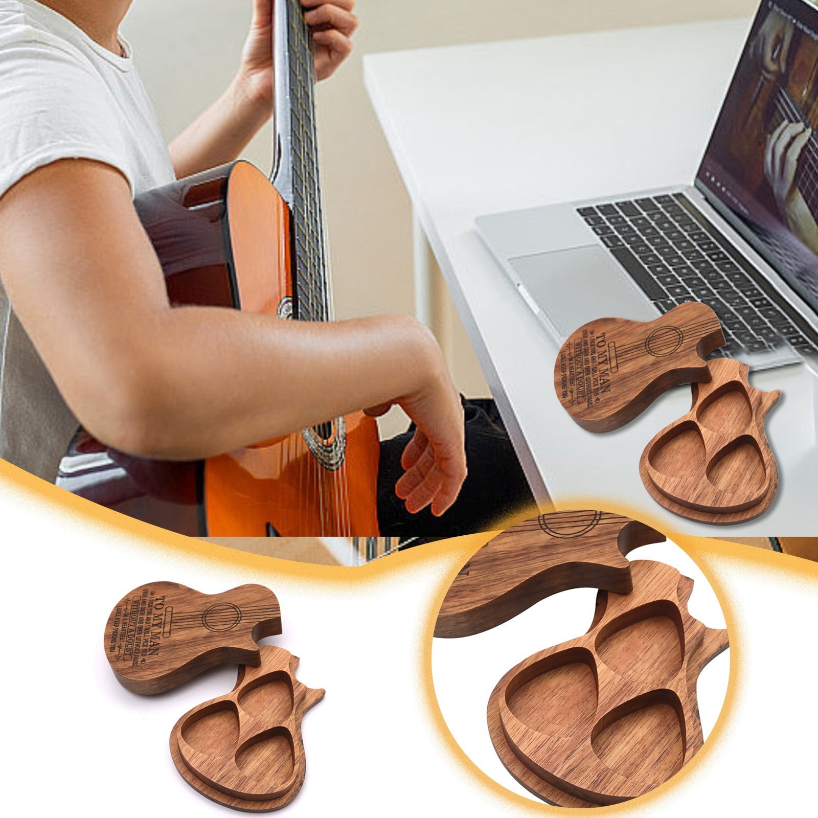 Fall fashion decor 2024 1pc Guitar Shaped Pick Storage Case Wooden Pick ...