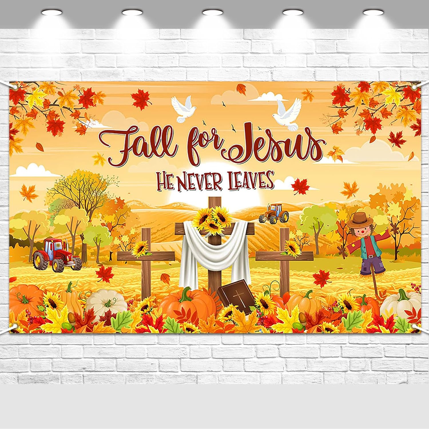 Fall for Jesus Backdrop Fall For Jesus He Never Leaves Banner Autumn ...