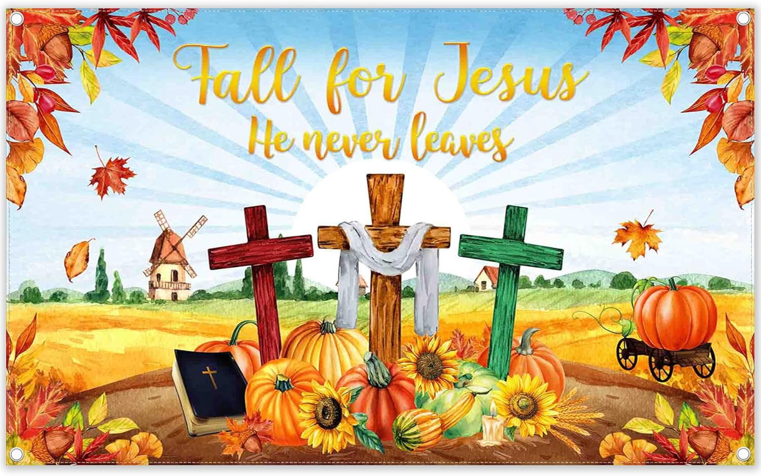 Fall for Jesus Backdrop Pumpkin Autumn Maple Leaf Bible Photography ...