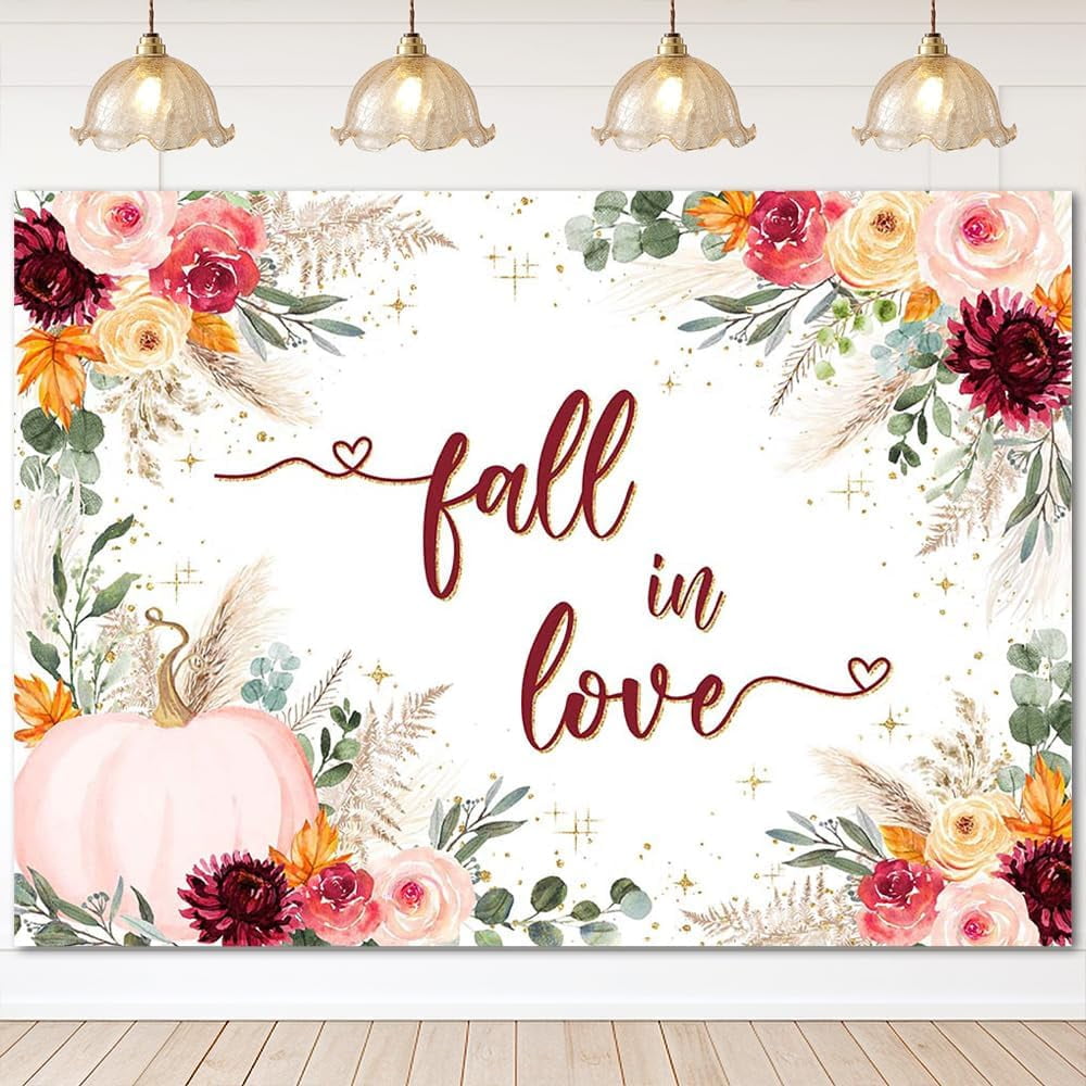Fall in Love Beautiful Backdrop Burgundy Pink Pumpkin Bridal Shower ...