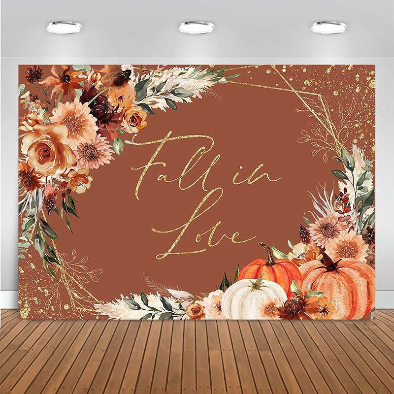 Fall in Love Bridal Shower Backdrop Boho Autumn Leaves Pumpkin Bride ...