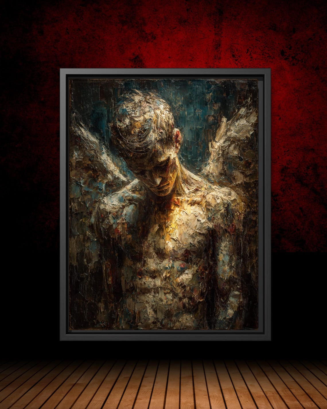 Fallen Angel Art Poster Dark Gothic Male Angel, Moody Impasto Style ...