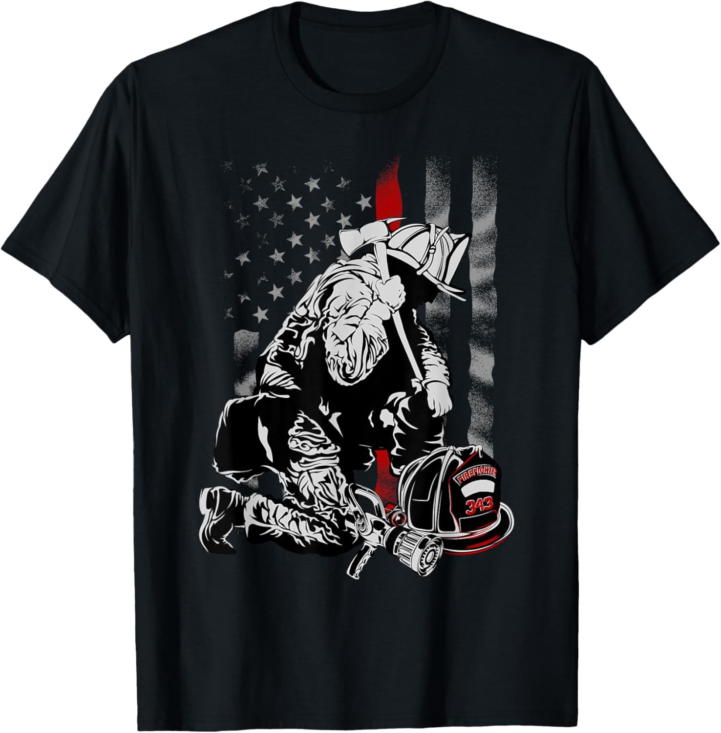 Fallen Fireman American Flag Thin Red Line Firefighter Top T-Shirt mens ...