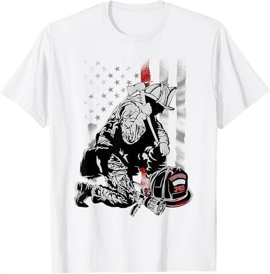 Fallen Fireman American Flag Thin Red Line Firefighter Top T-Shirt ...