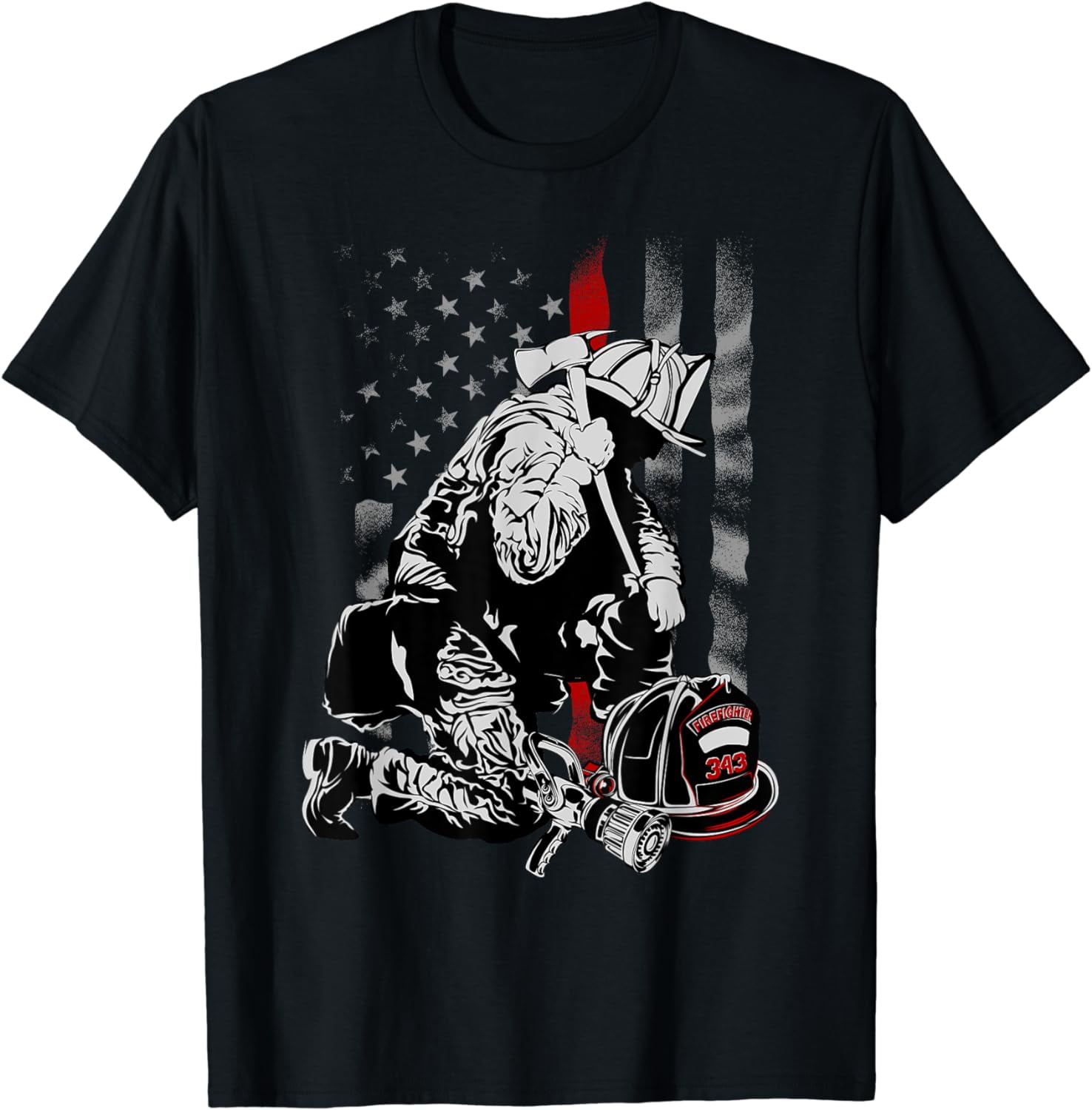 Fallen Fireman American Flag Thin Red Line Firefighter Top T-Shirt ...