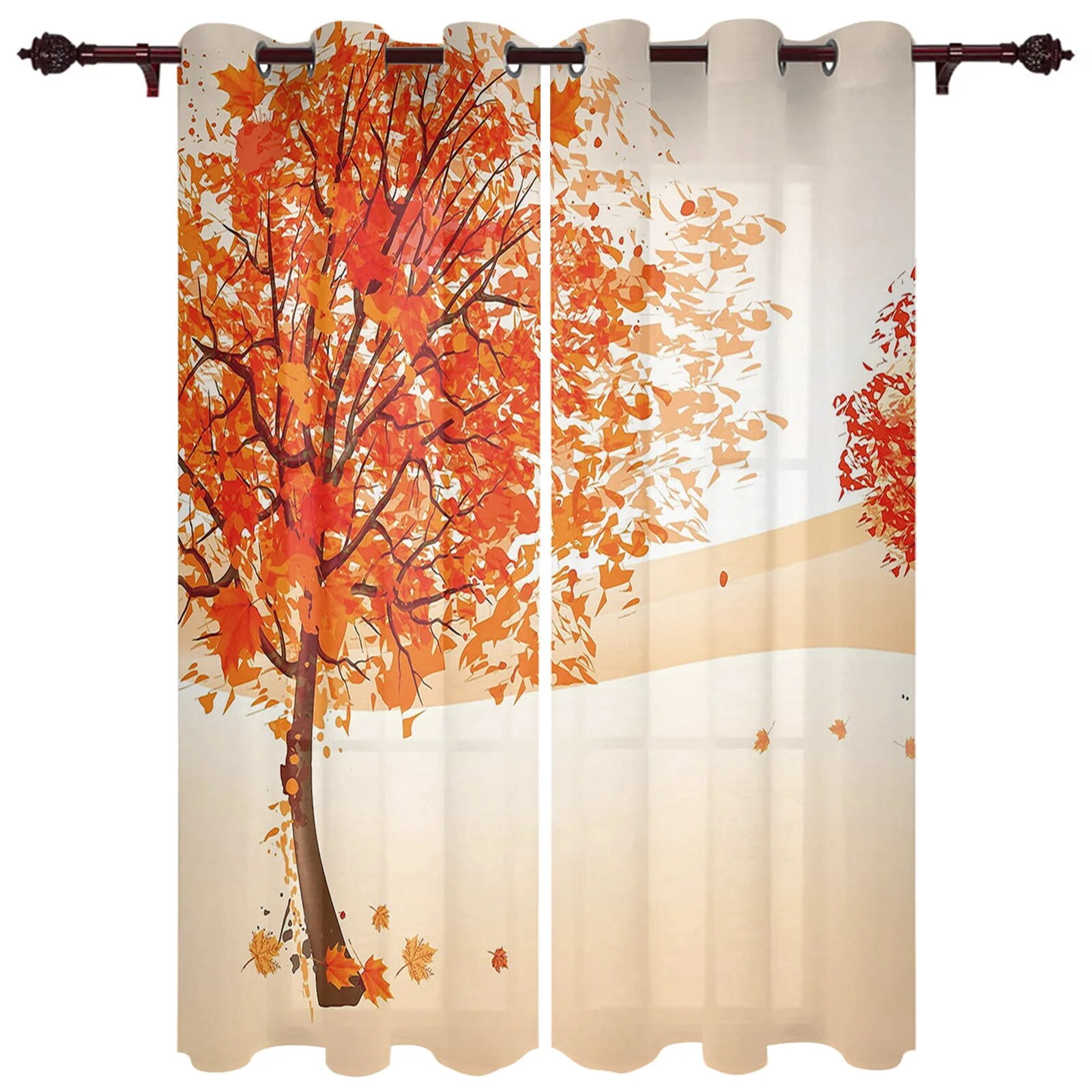 Fallen Leaves Orange Window Curtain Living Room European Luxury ...