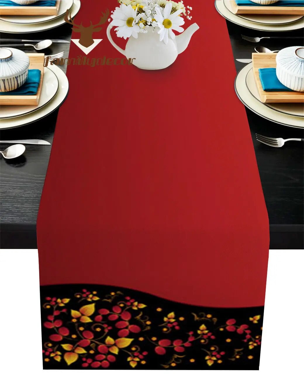 Fallen Leaves Red Gradient Table Runner Home Wedding Table Flag Mat ...