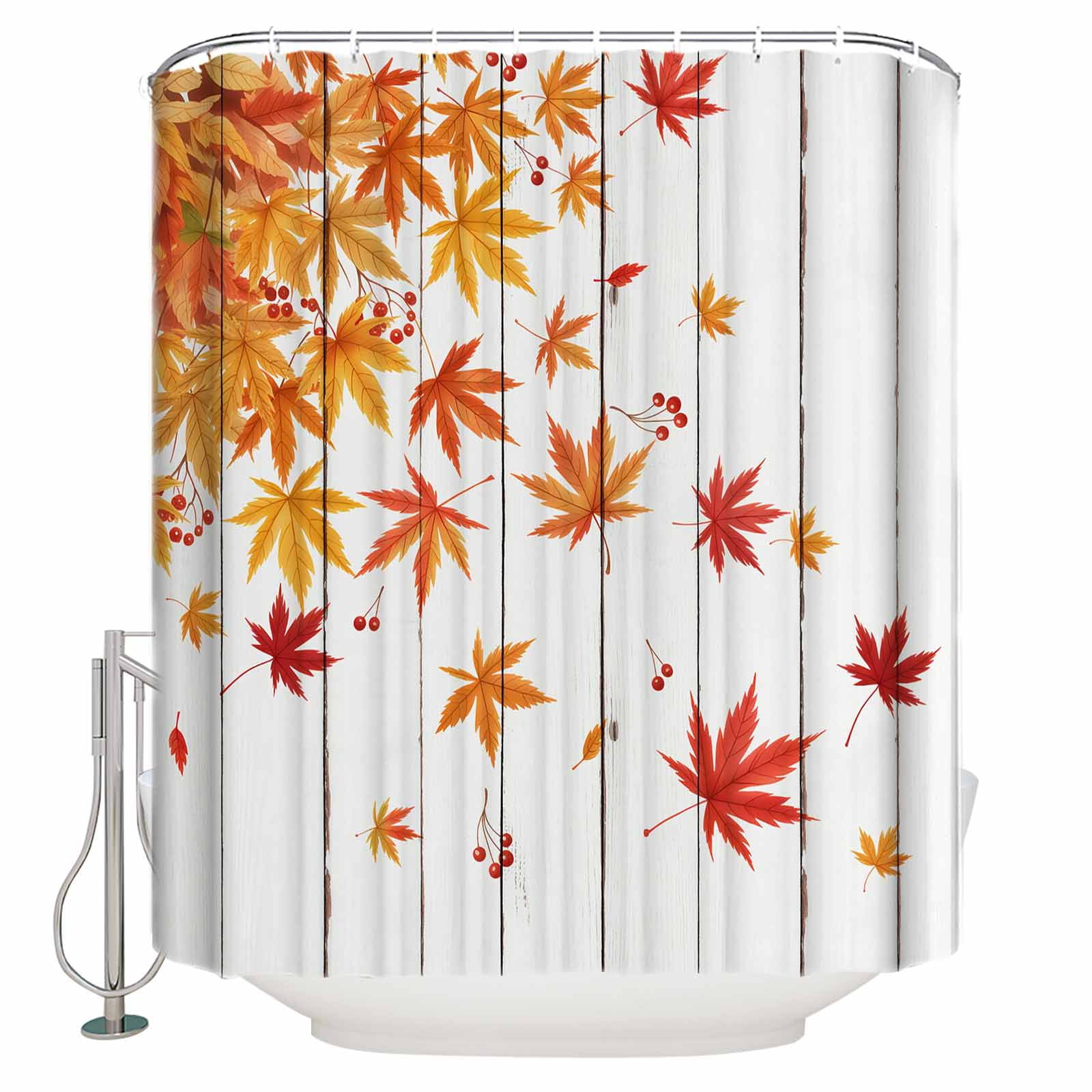 Fallen Maple Leaf Bathroom Shower Curtains with 12 Hooks Polyester ...