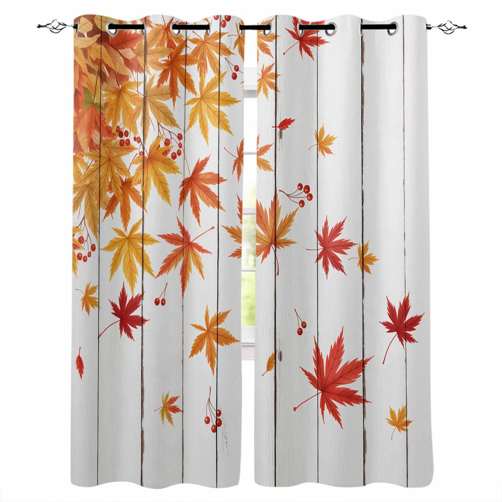 Fallen Maple Leaf Blackout Curtains for Bedroom Living Room Darkening ...