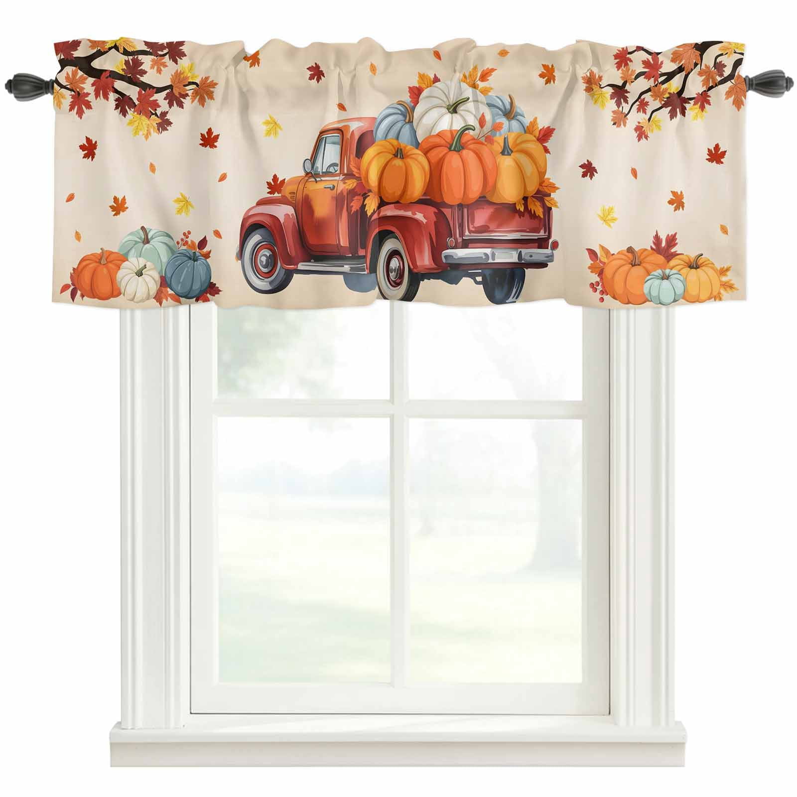 Fallen Maple Leaf Farmhouse Short Window Curtain Valances, Thanksgiving ...