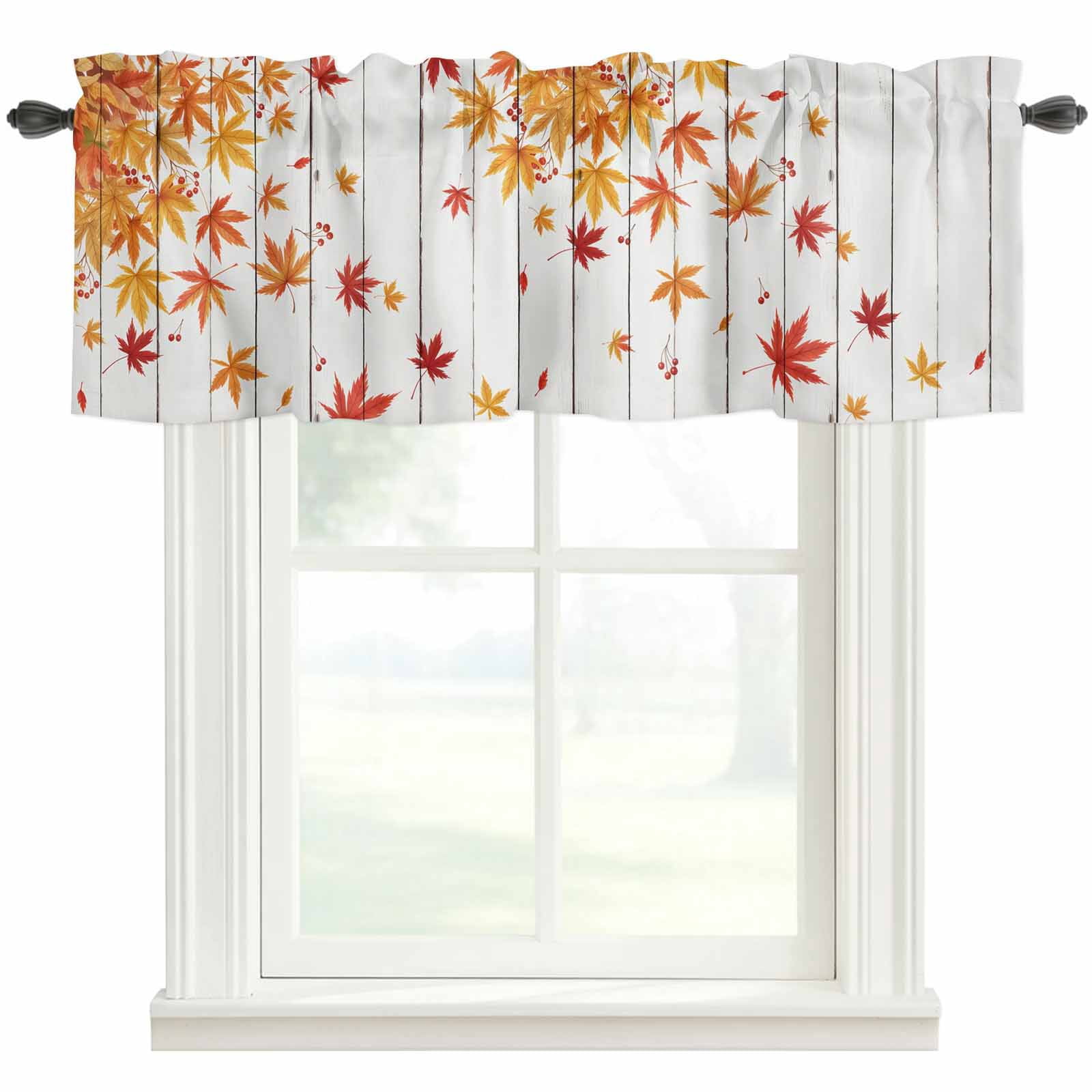 Fallen Maple Leaf Farmhouse Short Window Curtain Valances, Vintage Red ...