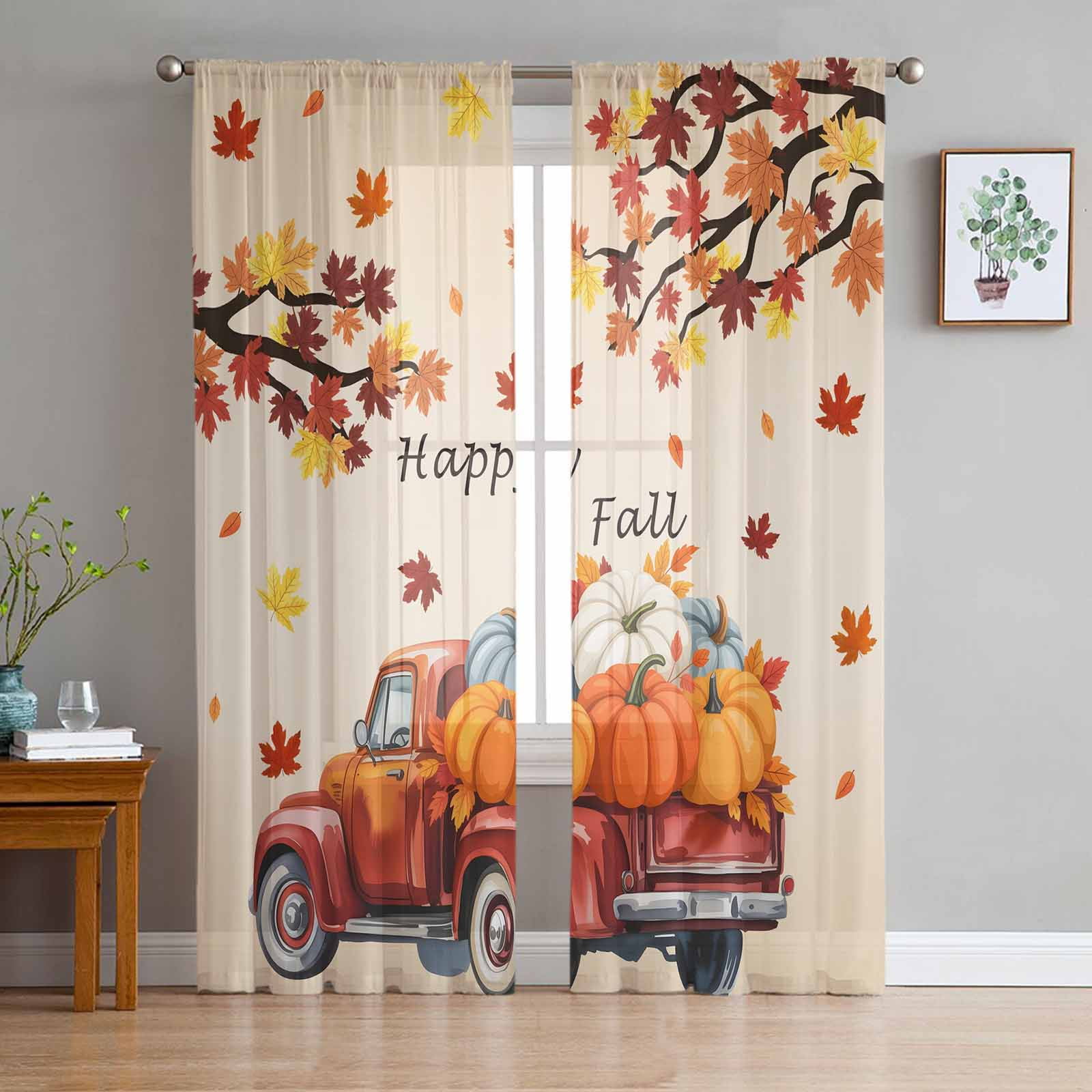 Fallen Maple Leaf Sheer Curtains 84 Inches Long 2 Panels Set, Window ...
