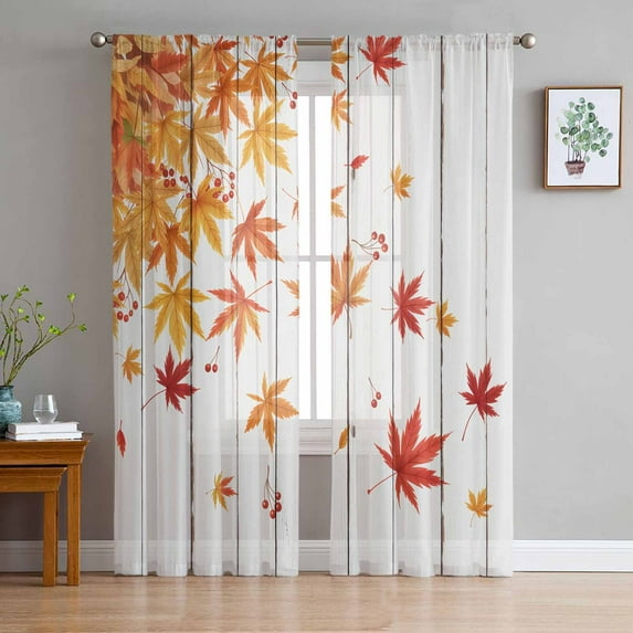 Fallen Maple Leaf Sheer Curtains 96 Inches Long 2 Panels Set, Window ...