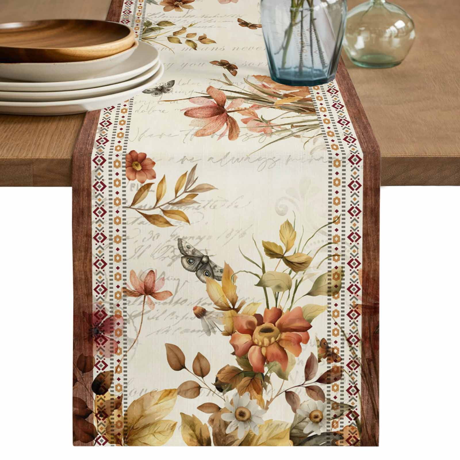 Fallen Maple Leaf Table Runner 60 Inches, Vintage Red Fruit Wooden ...