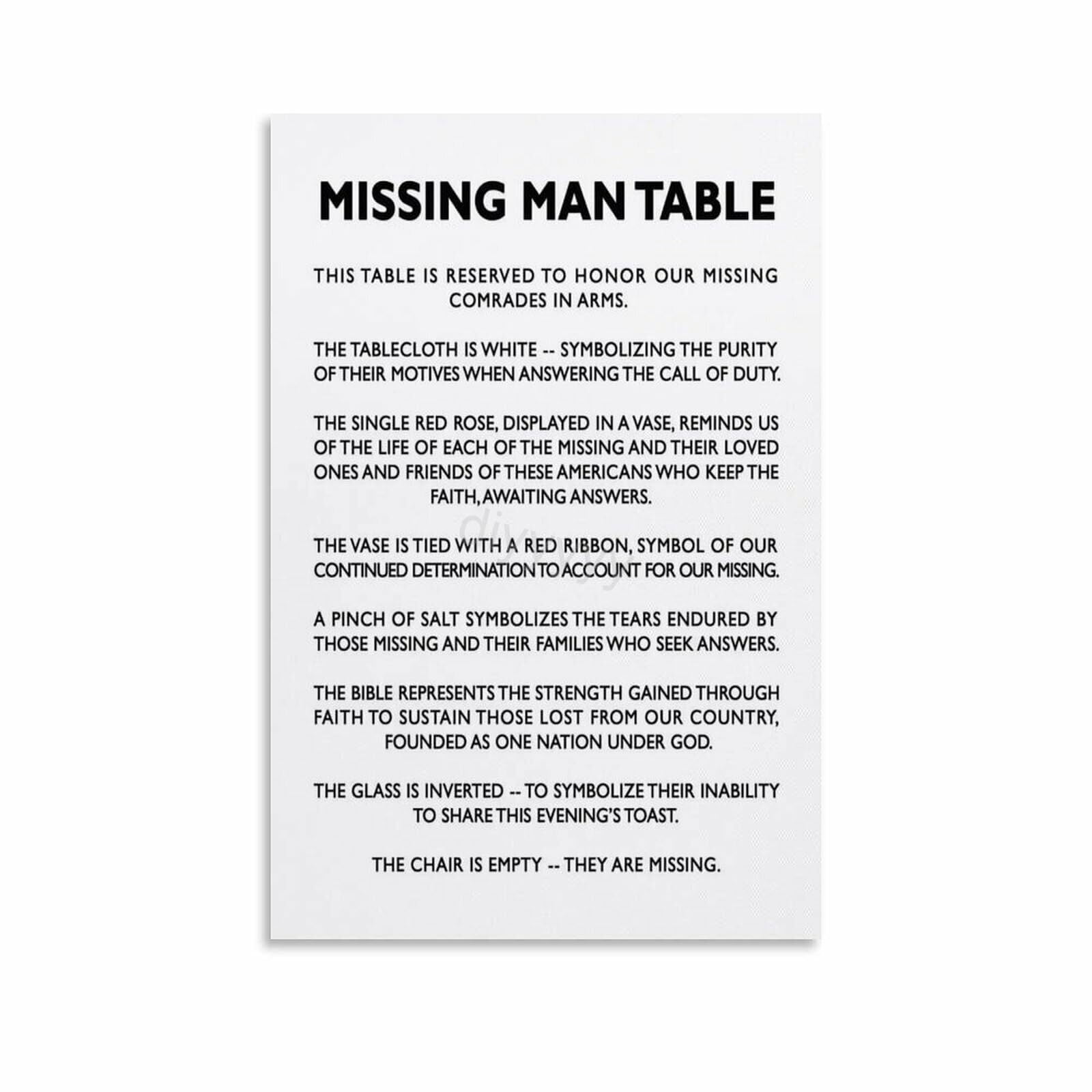 Fallen Soldier Memorial Sign Missing Man Table Memorial Day Veterans ...