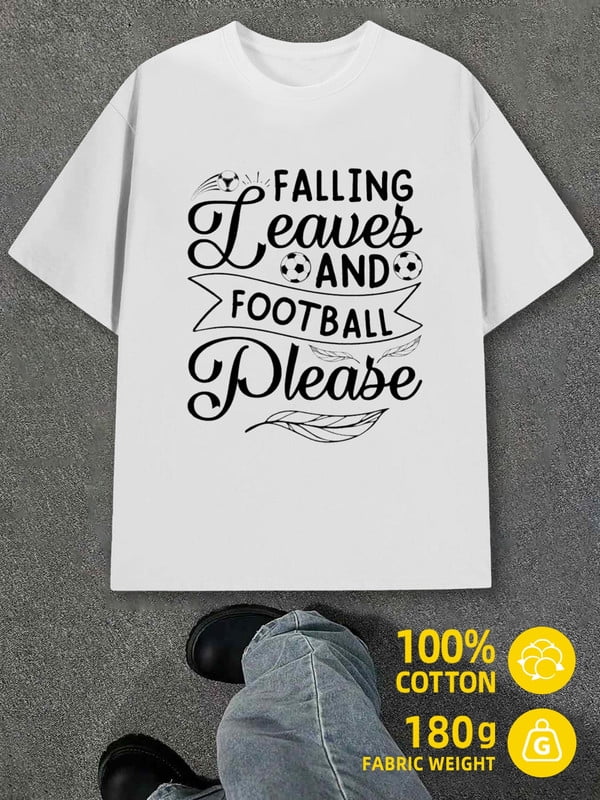 Fallin' Leaves Football men white 180G 100% Cotton Regular Fit,Everyday ...
