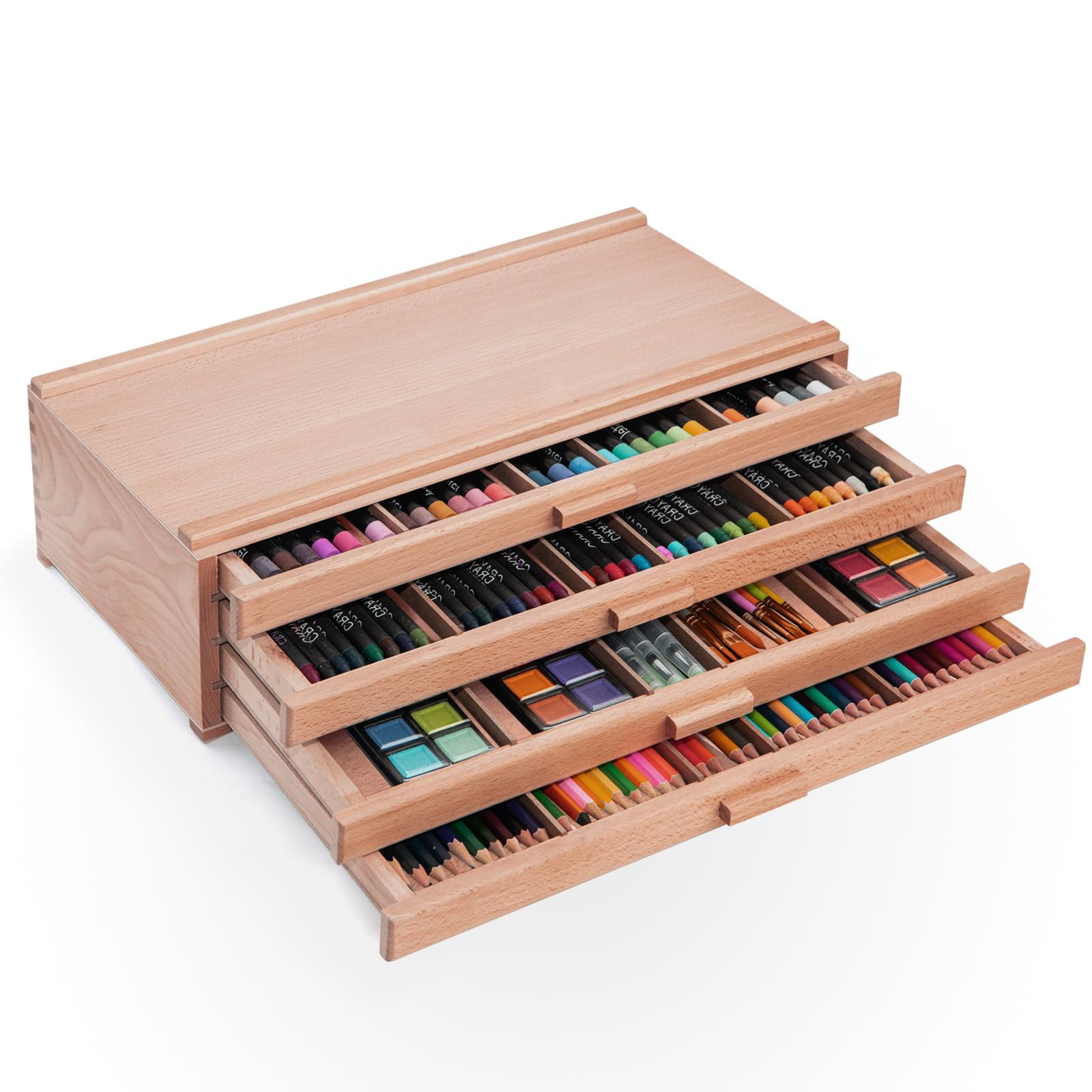 Falling in Art 4 Drawer Artist Supply Storage Box, Wooden Pastel ...