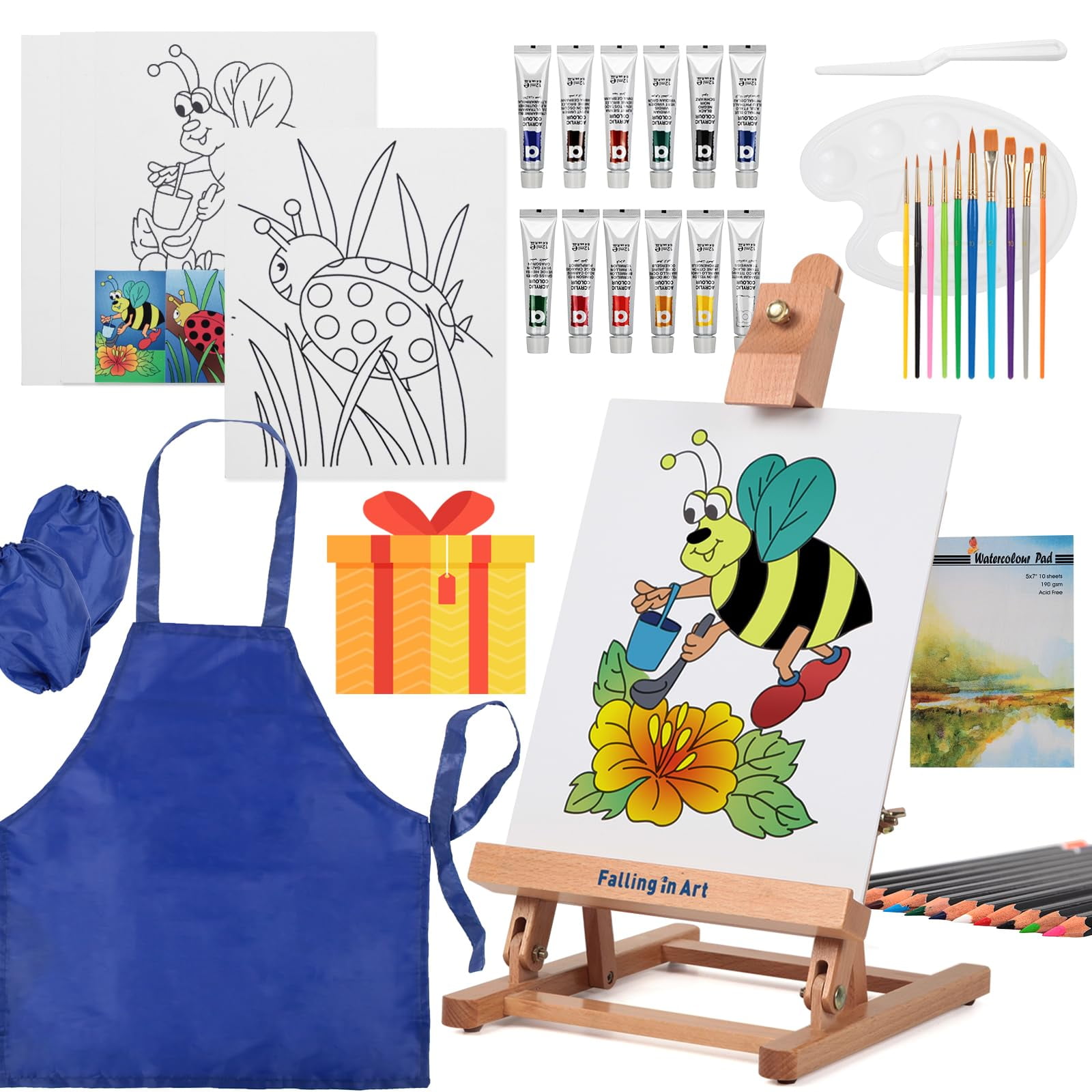 Falling in Art Painting Set for Kids with Easel-Acrylic Painting ...