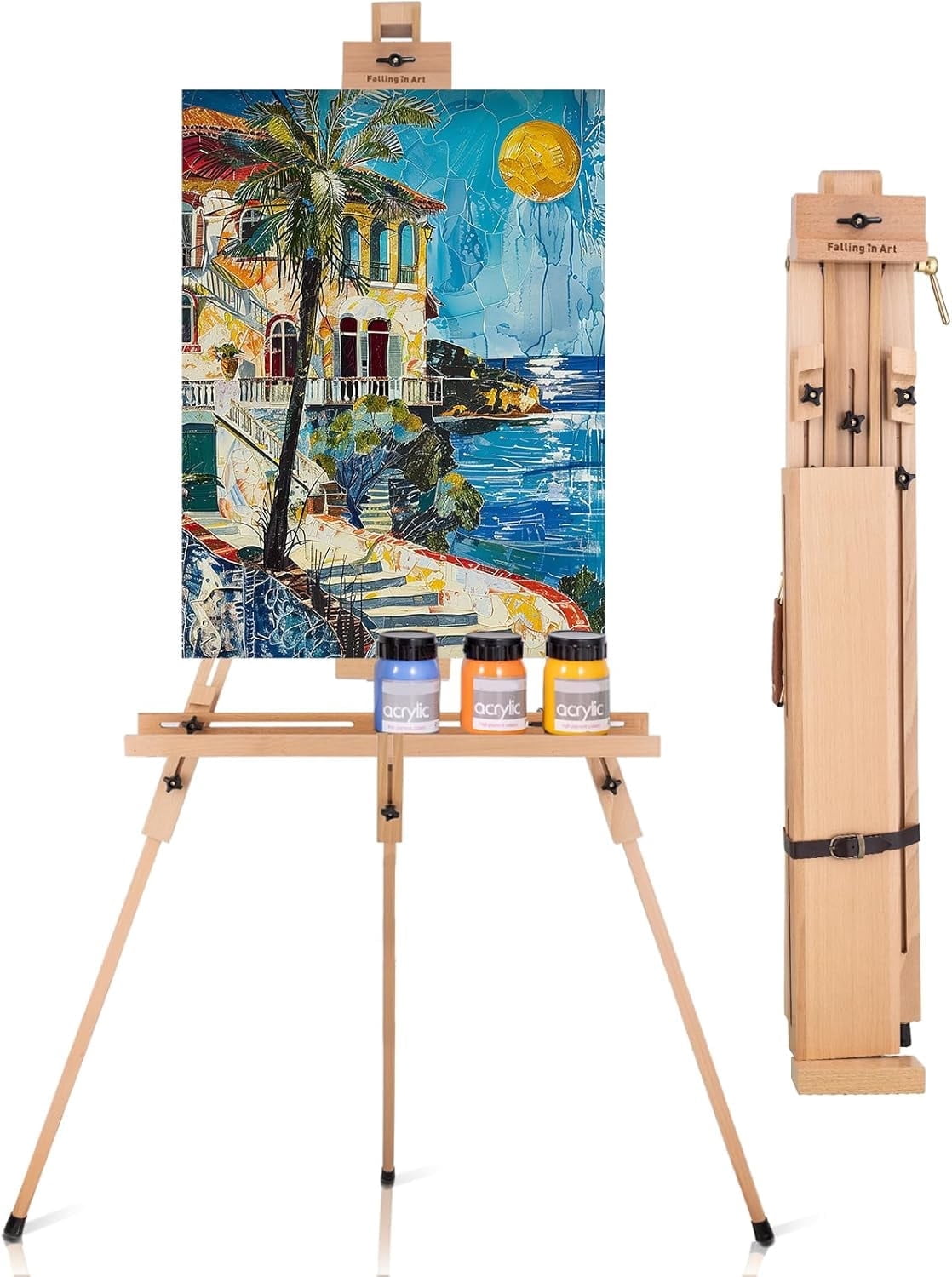 Falling in Art Tripod Field Easel, Portable Adjustable Beechwood Artist ...
