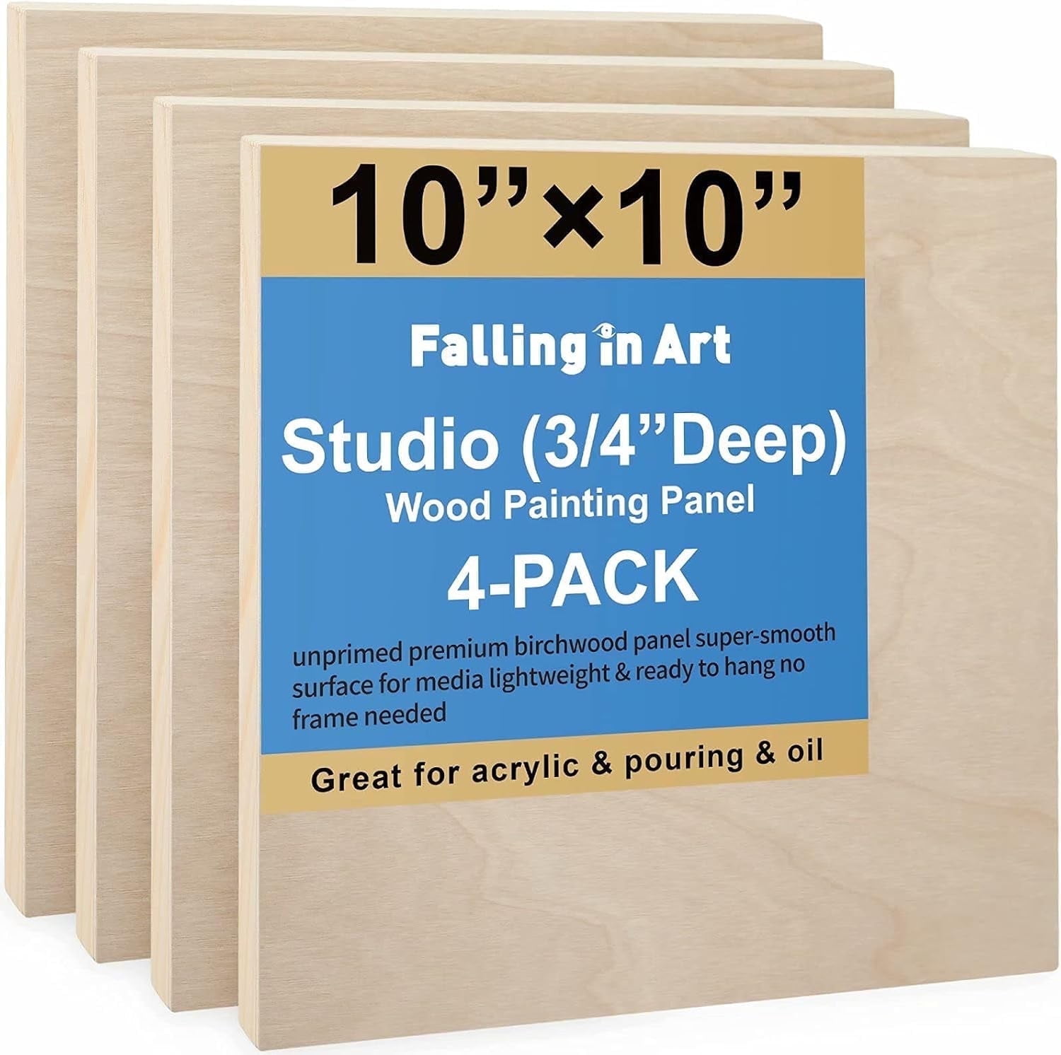 Falling in Art Unfinished Birch Wood Canvas Panels Kit, 4 Pack of 10x10 ...