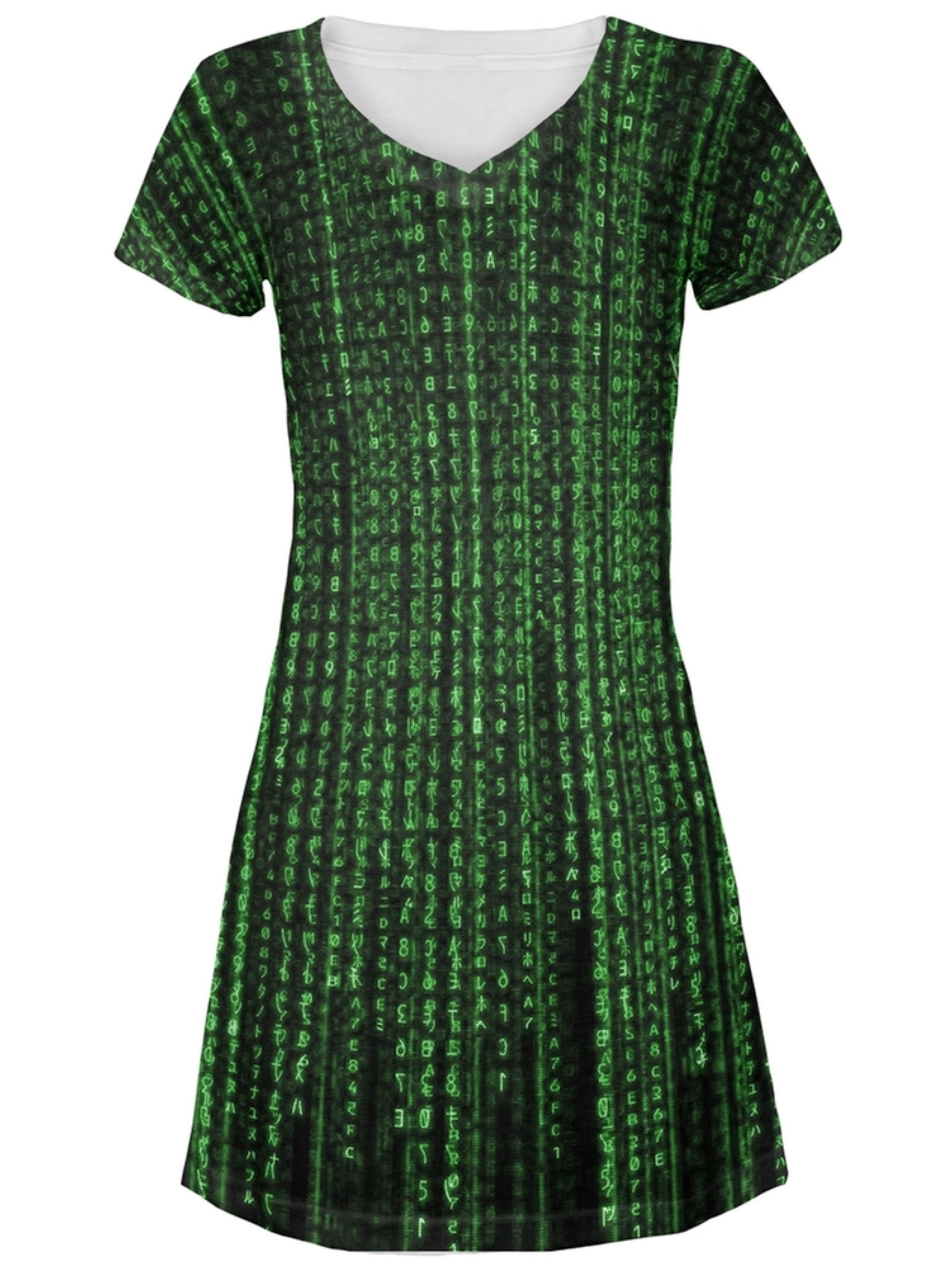 Falling Binary Code All Over Juniors V-Neck Dress - Walmart.com