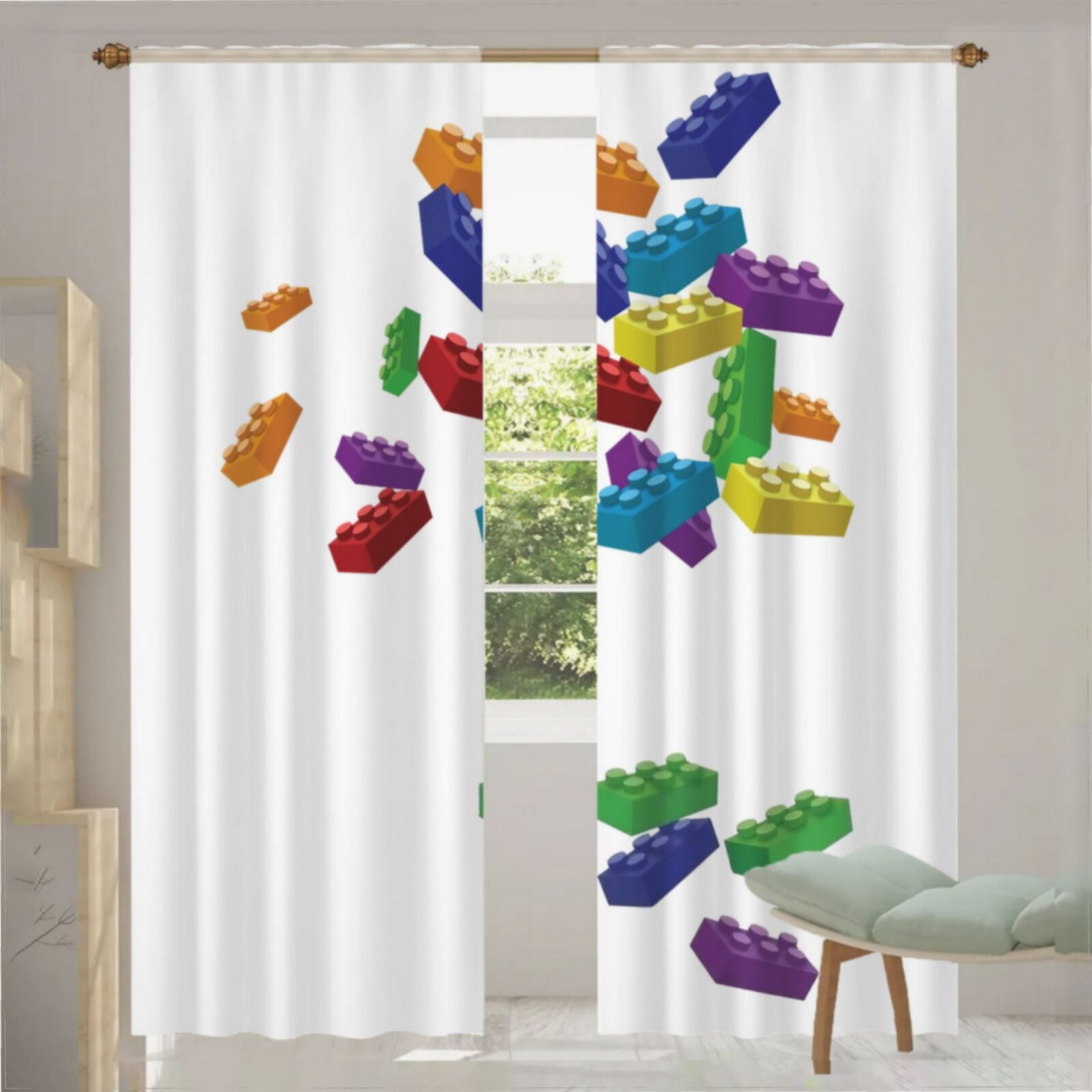 Falling Blocks Curtains for Living Room Bedroom Decor Transparent ...