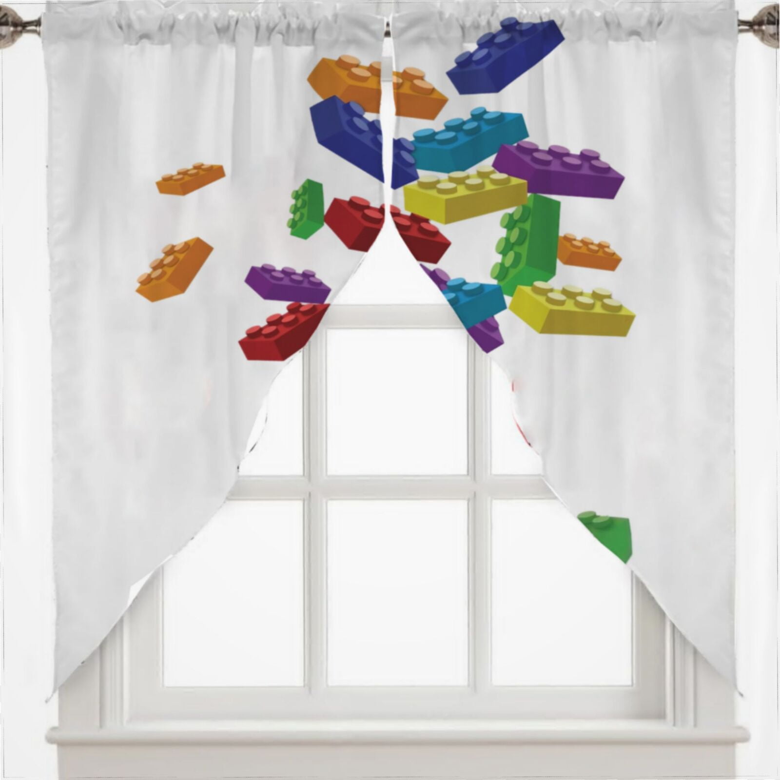 Falling Blocks Swag Valances For Windows 2 Pack For Kitchen Living Room ...