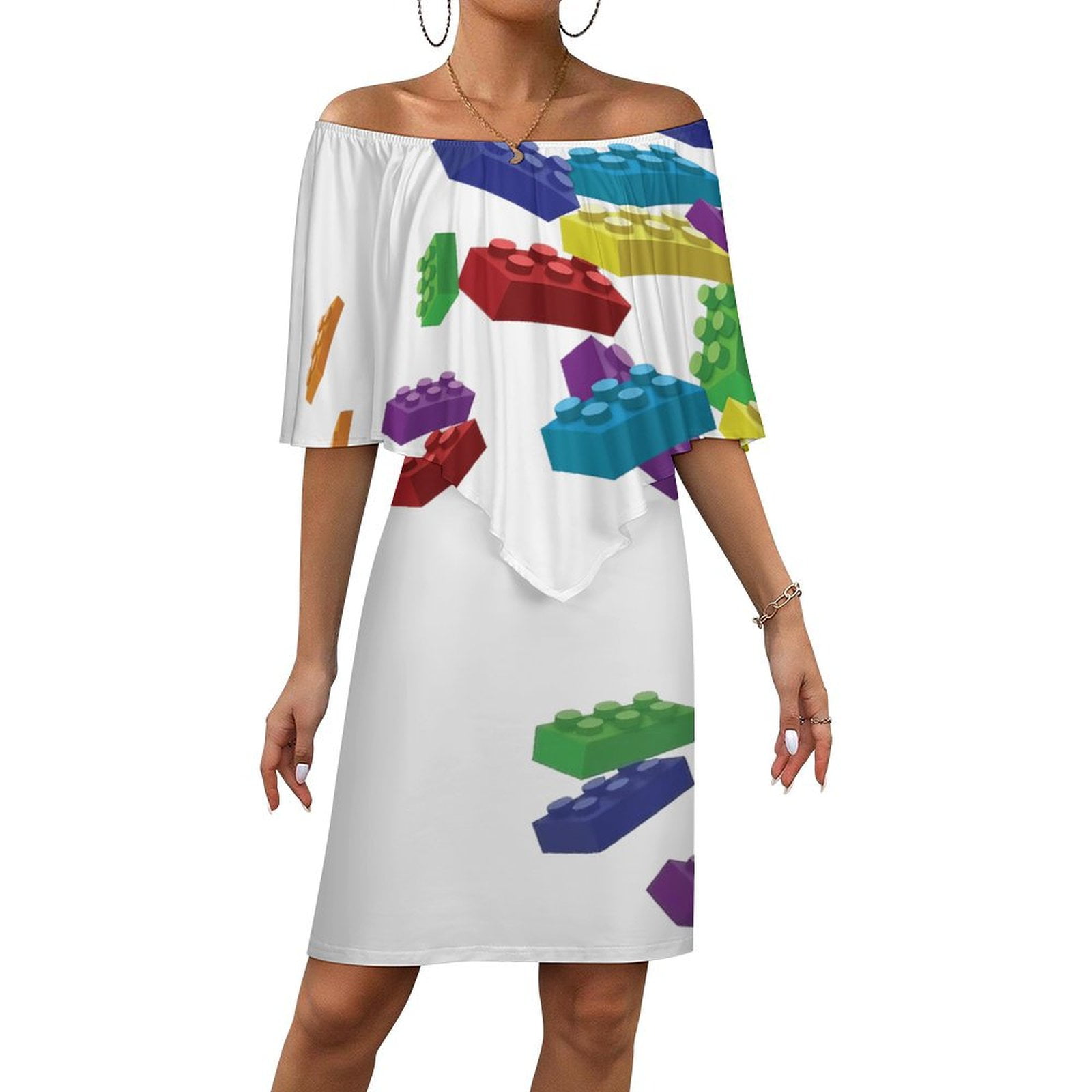 Falling Blocks Women's Off The Shoulder Ruffles Summer Wedding Guest ...