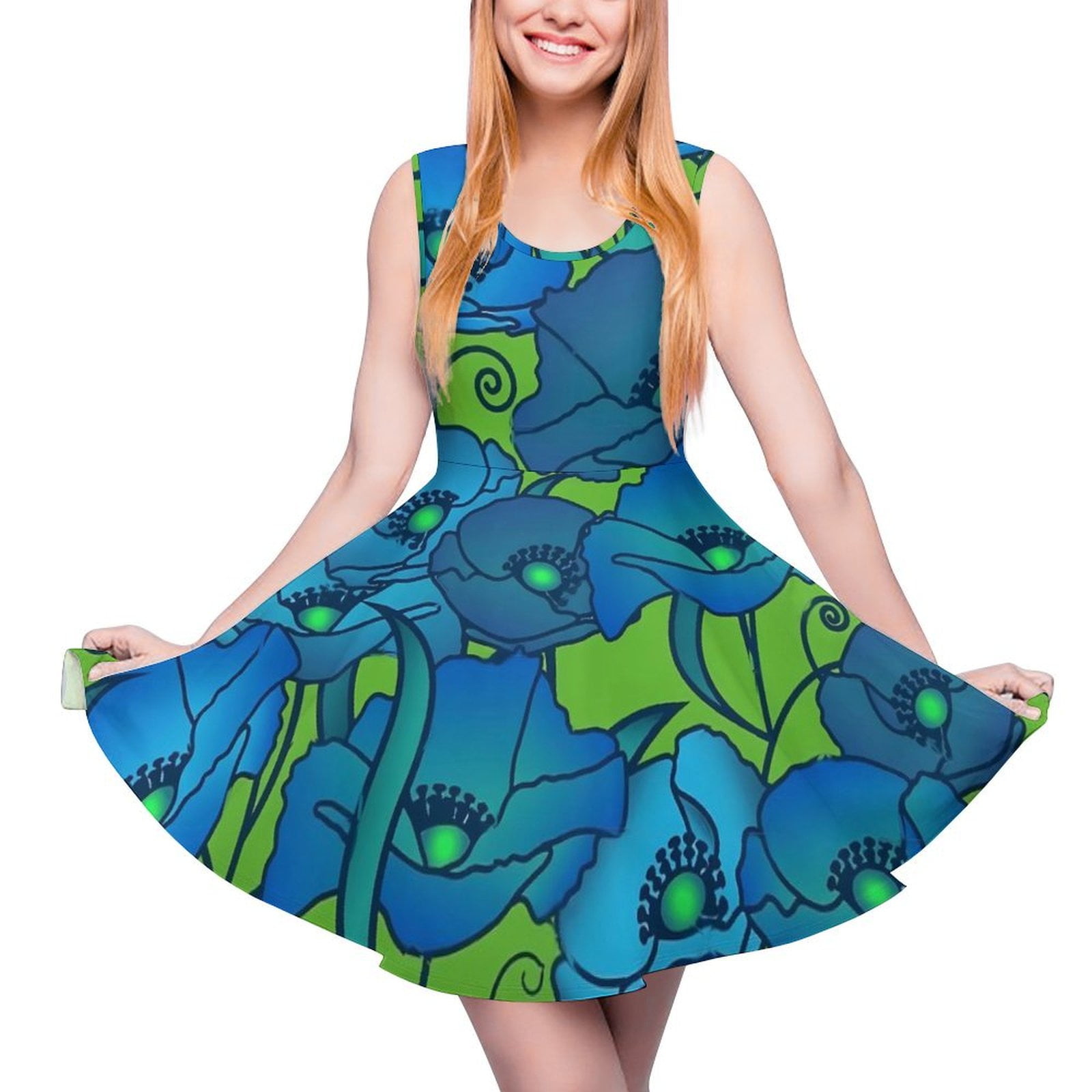 Falling Blue Flower Dress Sakura Cherry Blossom Kawaii Dresses ...