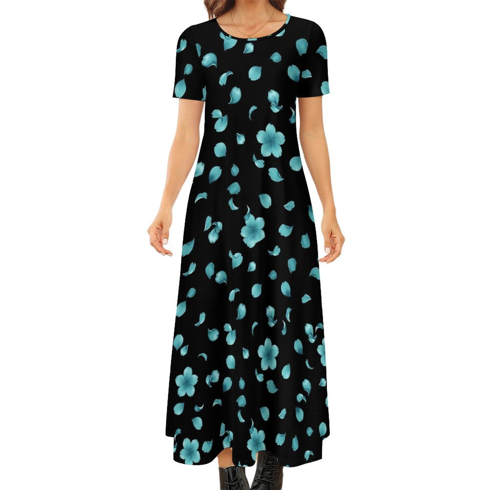 Falling Blue Flower Dress Sakura Cherry Blossom Maxi Dress Streetwear ...