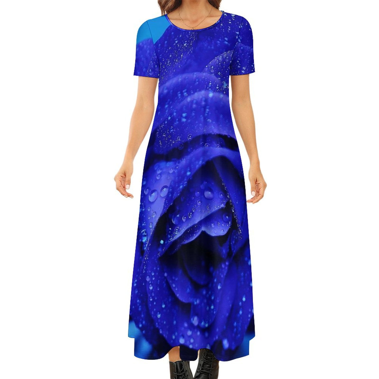 Falling Blue Flower Dress Sakura Cherry Blossom Maxi Dress Streetwear ...