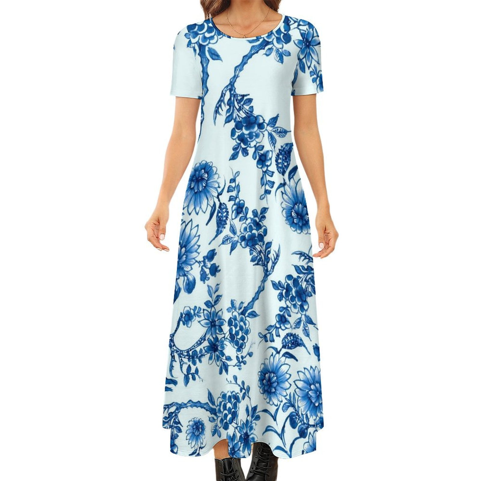 Falling Blue Flower Dress Sakura Cherry Blossom Maxi Dress Streetwear ...