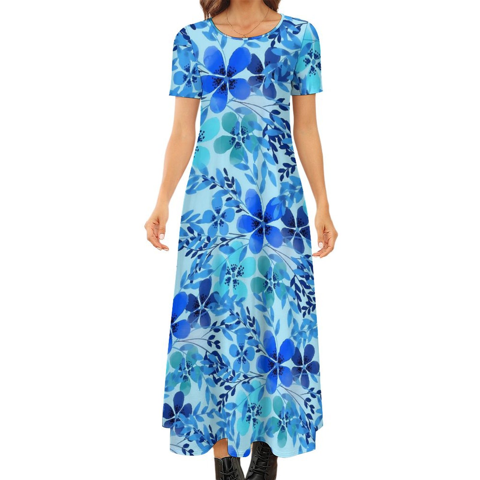Falling Blue Flower Dress Sakura Cherry Blossom Maxi Dress Streetwear ...