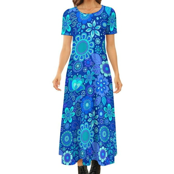 Falling Blue Flower Dress Sakura Cherry Blossom Maxi Dress Streetwear ...