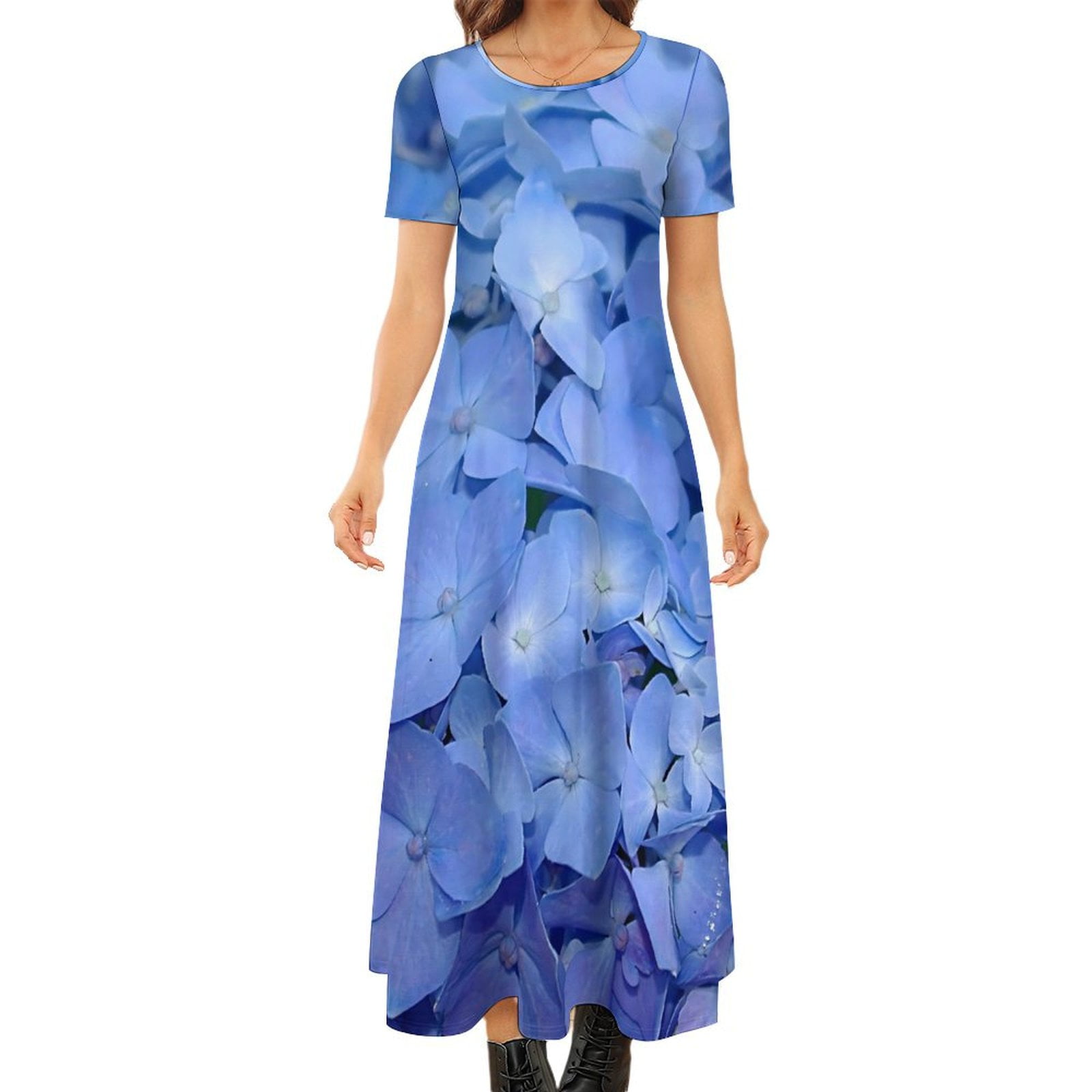 Falling Blue Flower Dress Sakura Cherry Blossom Maxi Dress Streetwear ...