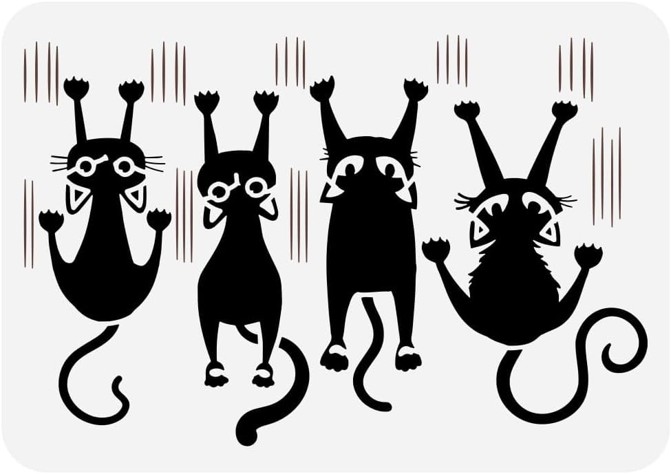 Falling Cat Stencil for Painting 8.3x11.7inch Reusable Cartoon Cat ...