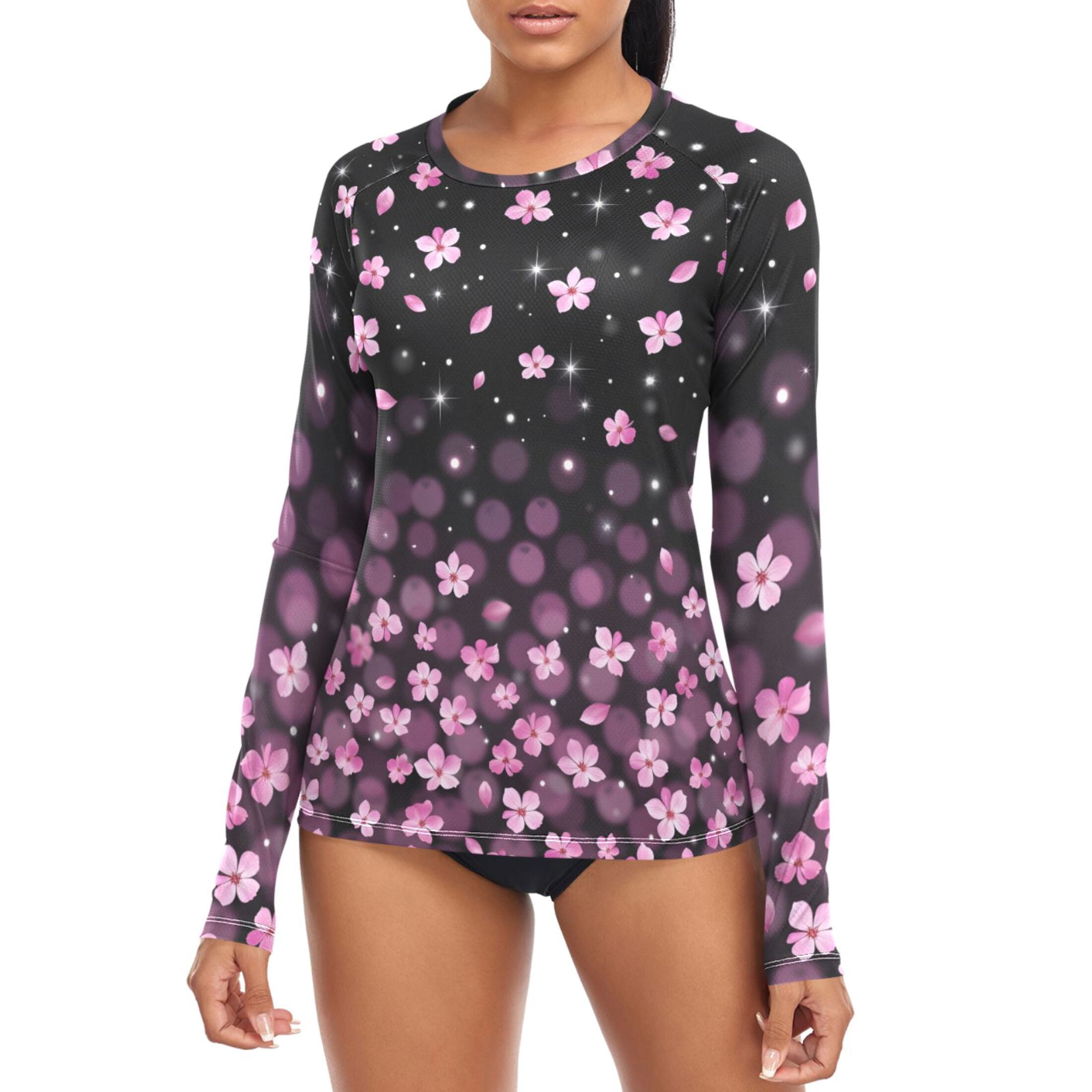 Falling Cherry Blossoms Flowers Women's Rash Guard Shirts UPF 50+ Sun ...