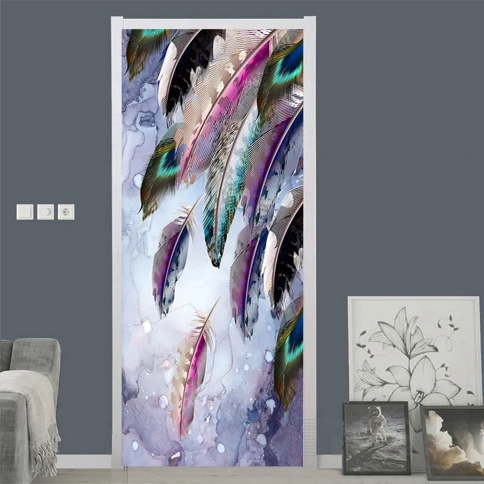 Falling Feather Pattern Door Mural Sticker Self Adhesive Home Door ...