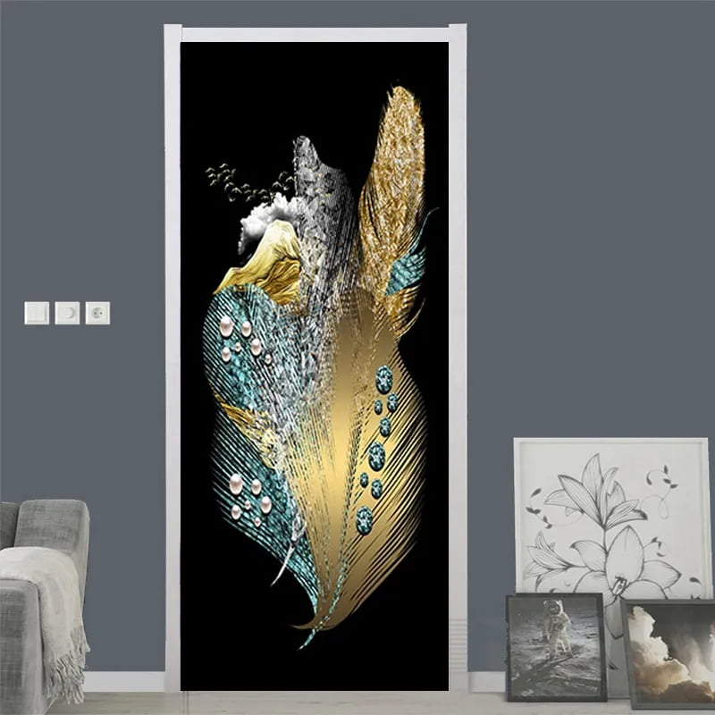 Falling Feather Pattern Door Mural Sticker Self Adhesive Home Door ...