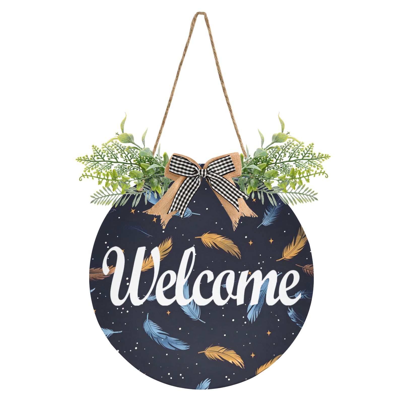Falling Feathers Welcome Sign for Front Door Wreath Door Sign for ...