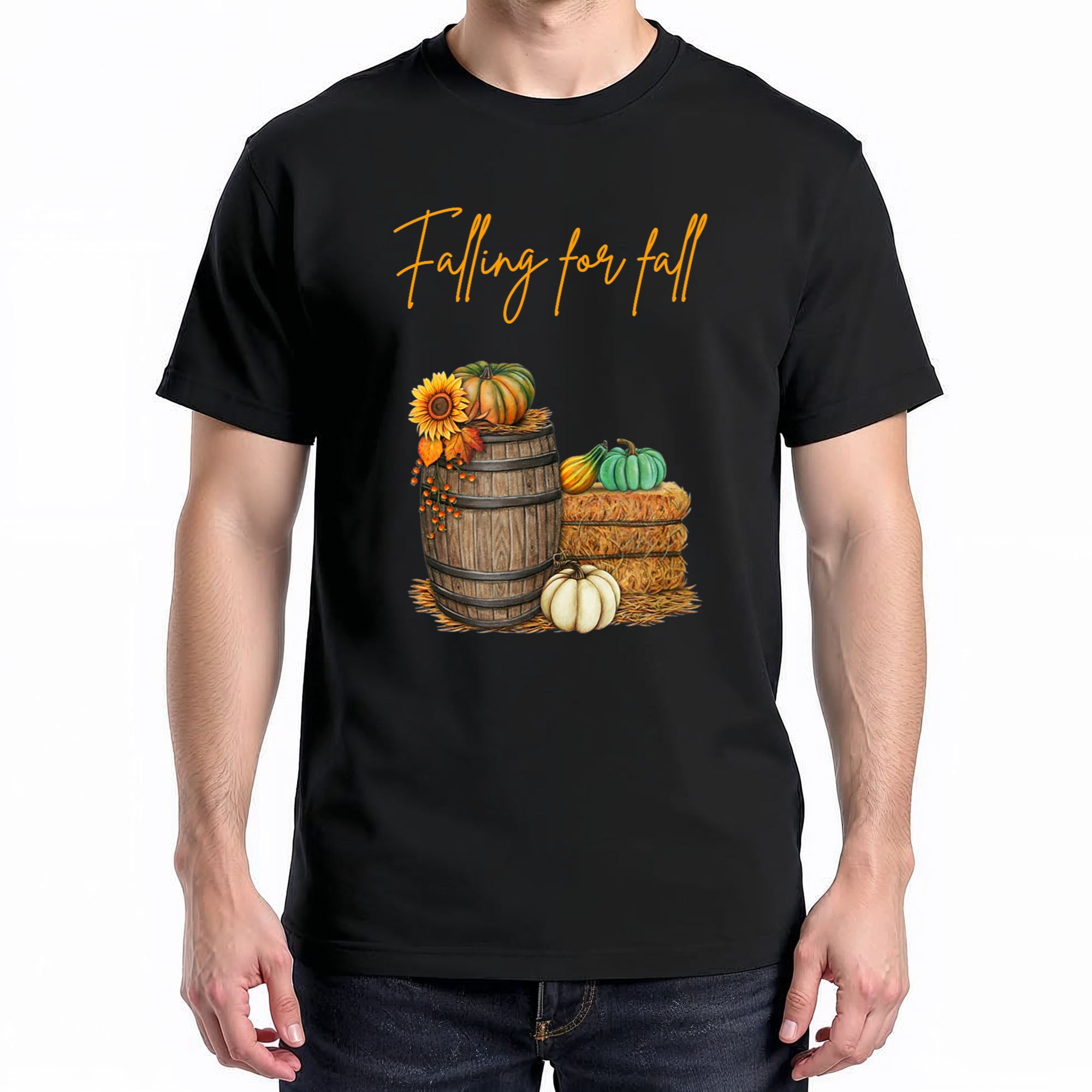 Falling For Fall T-Shirt – Autumn Pumpkin & Hay Bale Theme – Seasonal ...